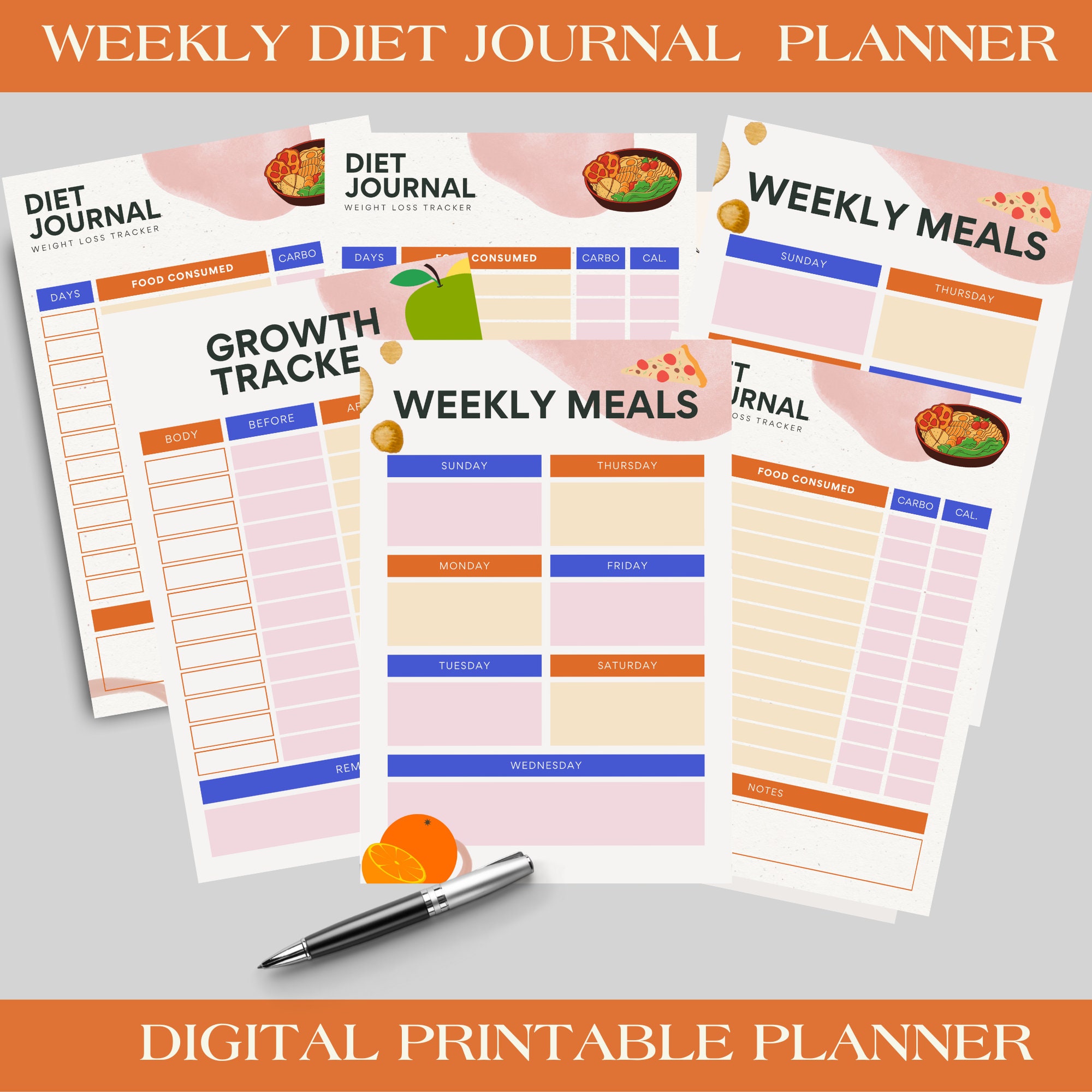 Digital Weekly Meal Planner,journal Planner, Diet Planner, Weekly Meal ...