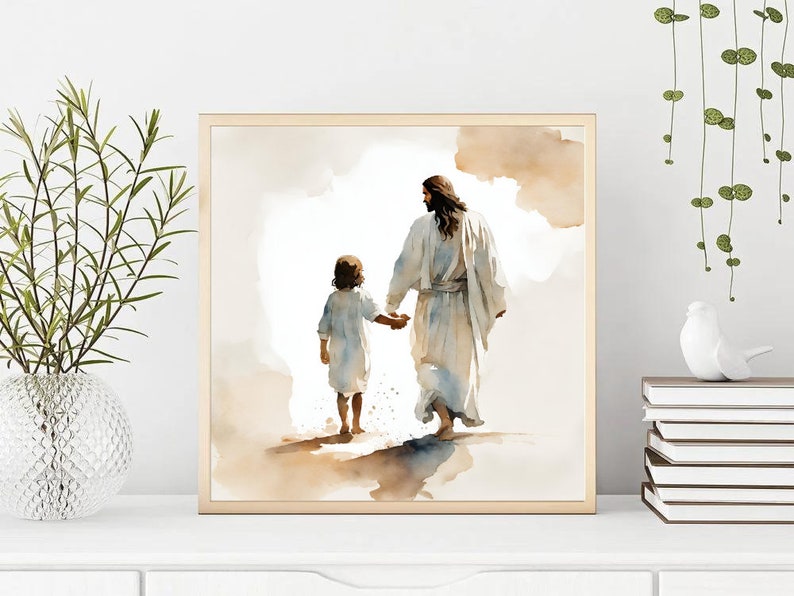 Jesus Leading Child Come Follow Me Bible Art Christian Art Digital ...