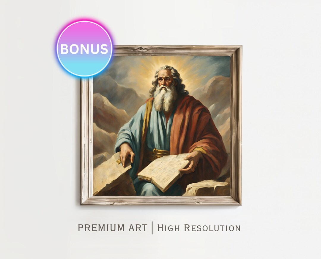 Moses and the Ten Commandments, Modern Christian Art, Moses Bible Print ...
