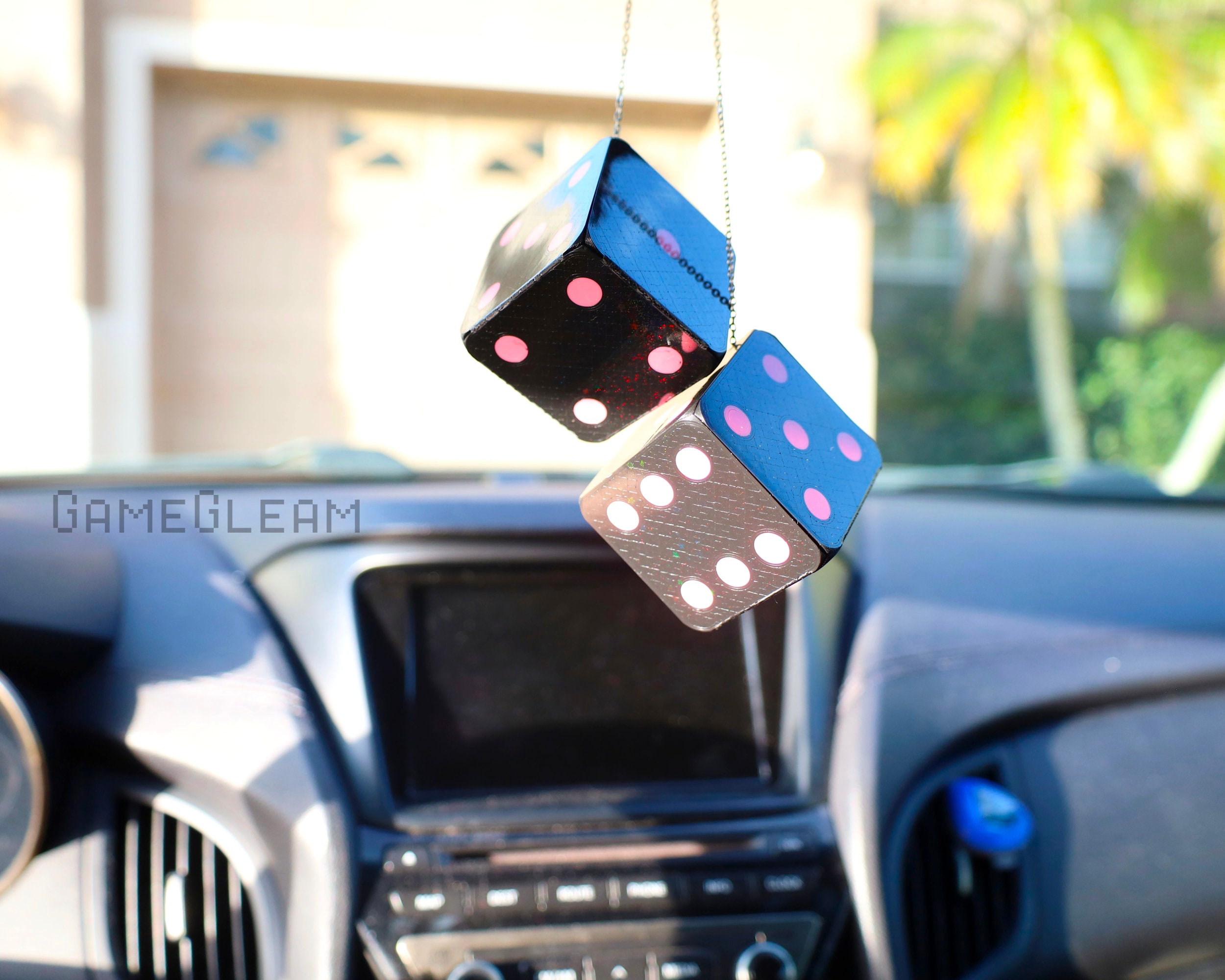 Car Dice Charms 2 Black and Pink Holographic Premium Hanging Vehicle ...