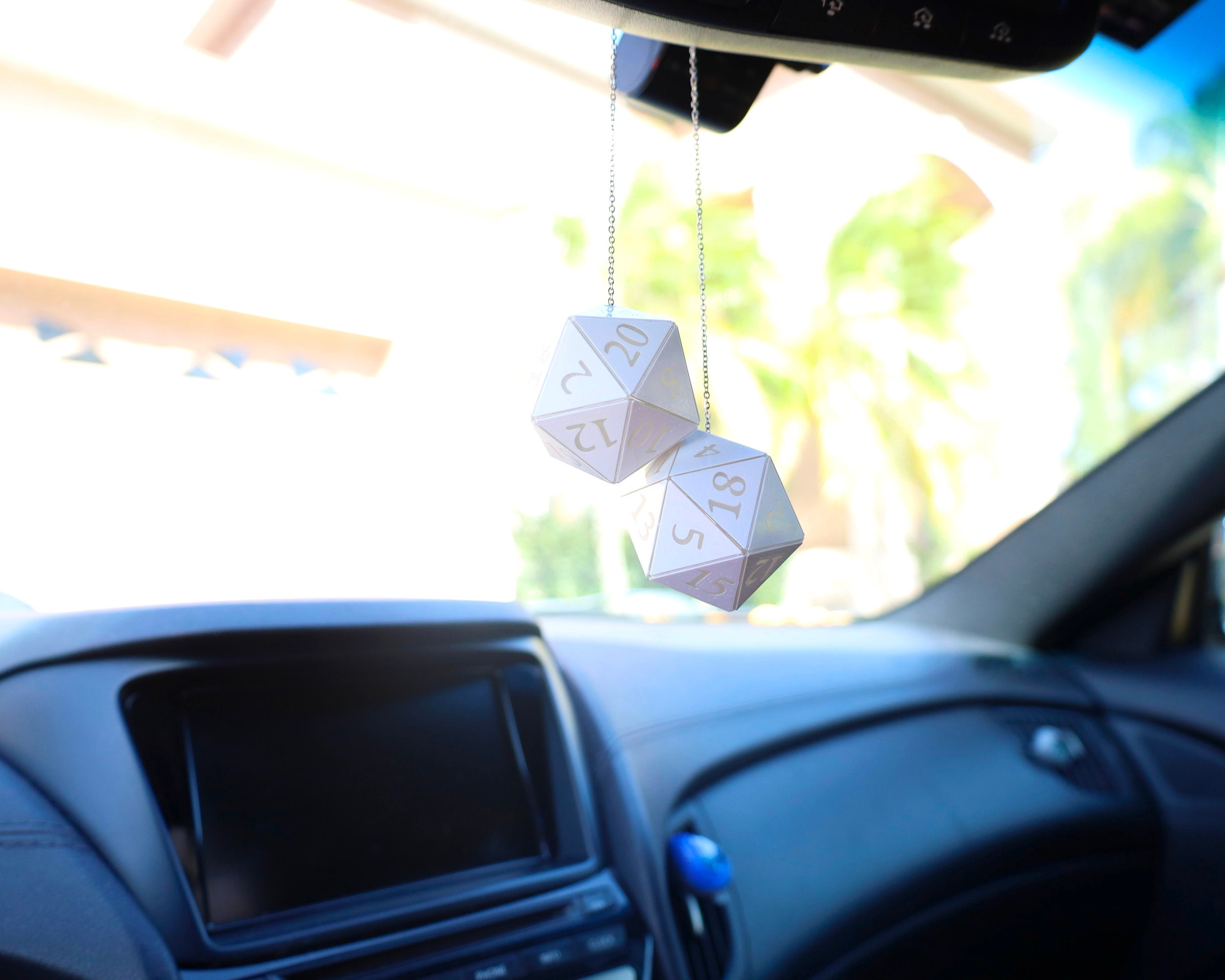 D20 Car Dice [2" Glow in the Dark and White Holographic - "moonbeam ...