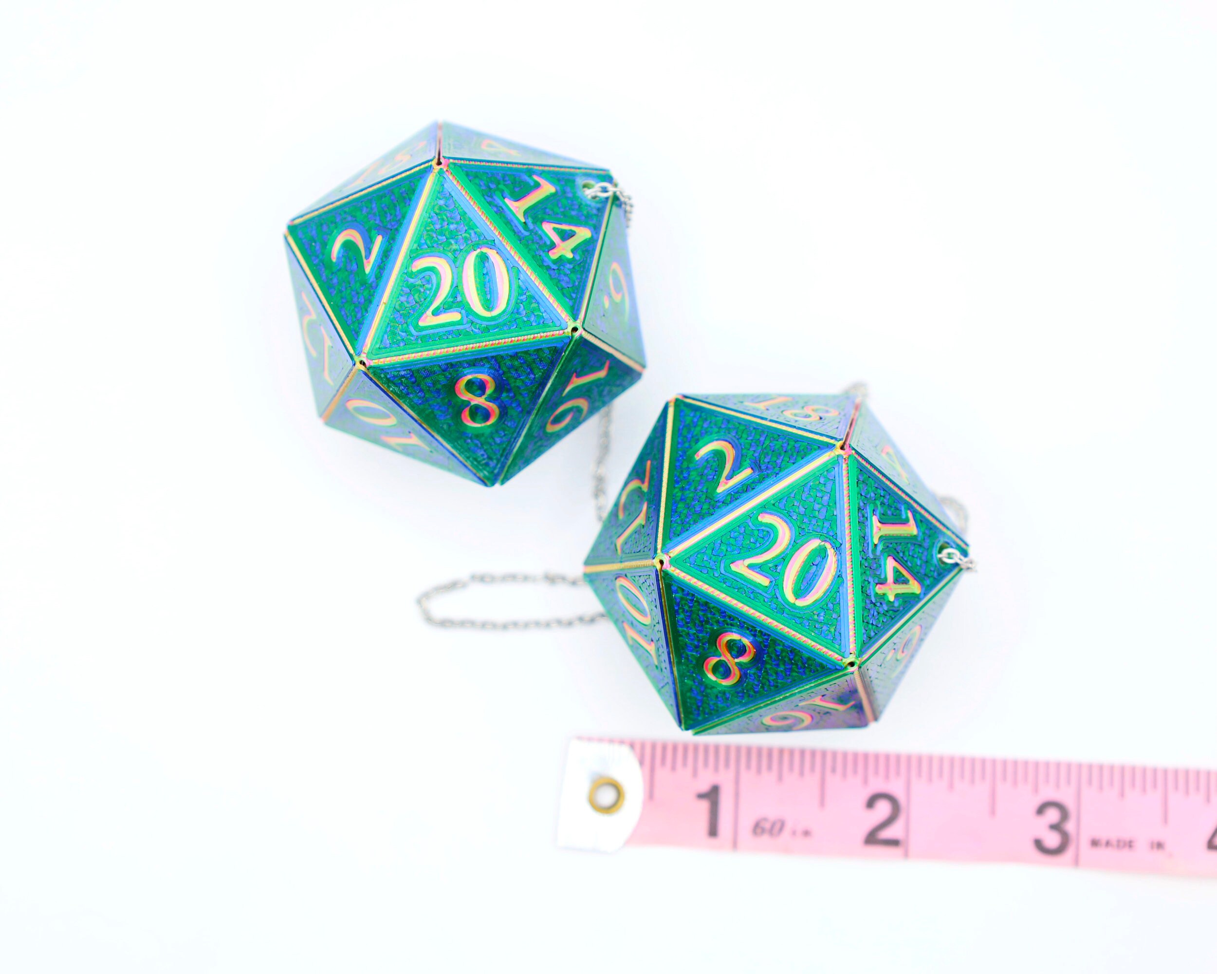 D20 Car Dice ["emerald Rose" - 2" Green/blue and Rose Gold Holographic ...