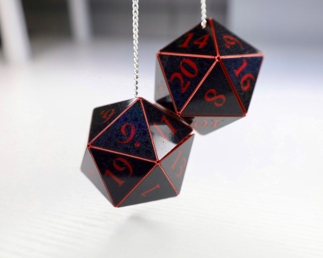 D20 Holographic Car Dice black Body Red Numbers Dungeons and Dragons ...