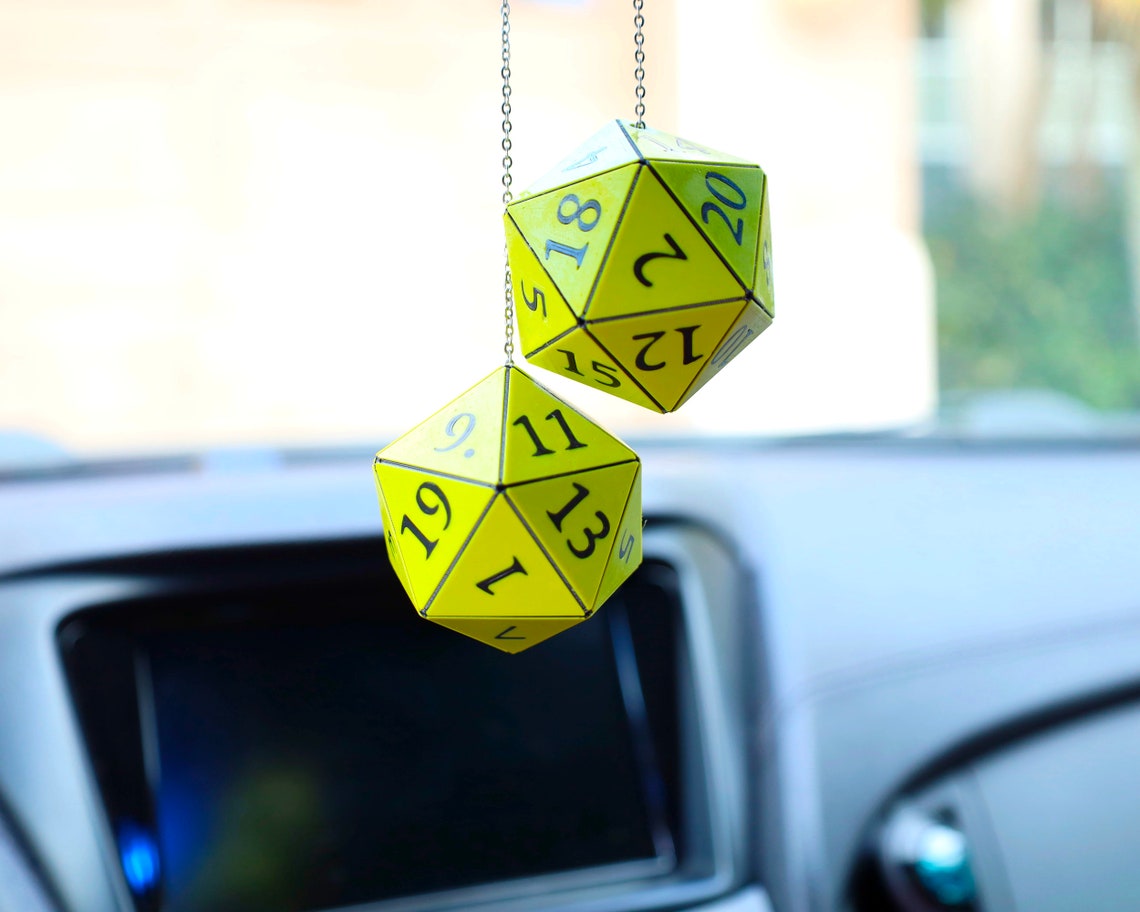 D20 Car Dice [2" Highlighter Yellow and Black Holographic - "gamma Ray ...