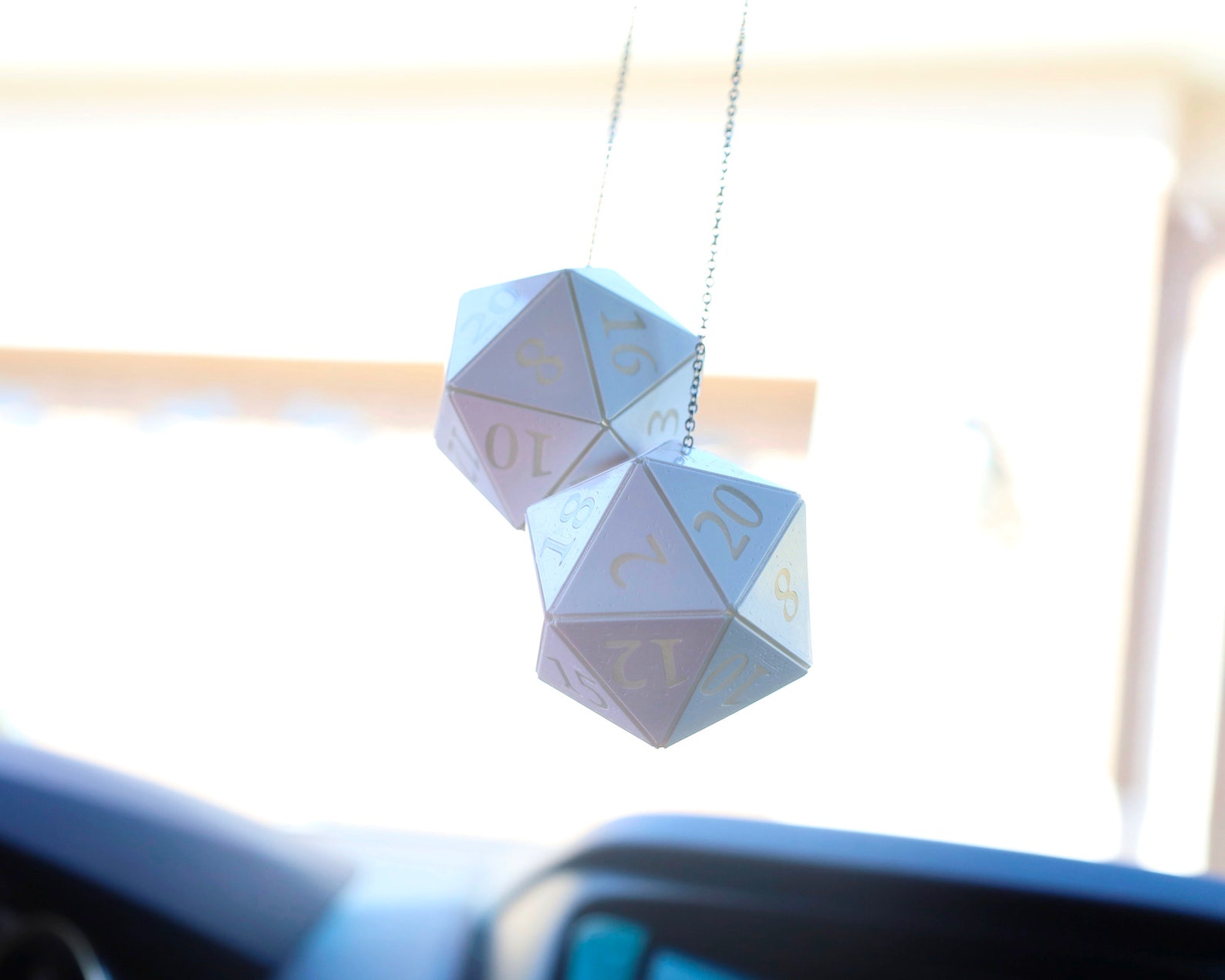D20 Car Dice [2" Glow in the Dark and White Holographic - "moonbeam ...