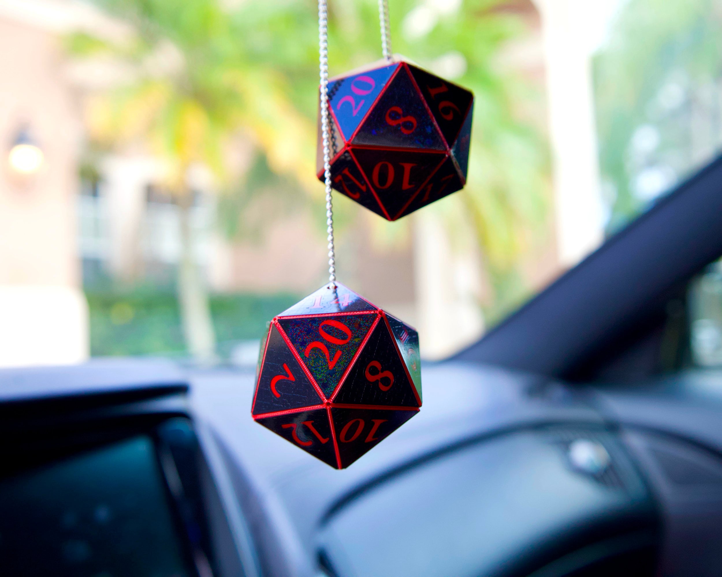 D20 Holographic Car Dice 2 Black and Red Custom Dnd Hanging Charms for ...