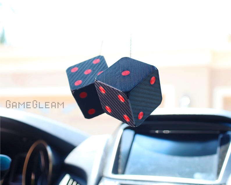 Carbon Fiber Car Dice [2" - Black/gray and Red] - Hanging Dnd Charm ...