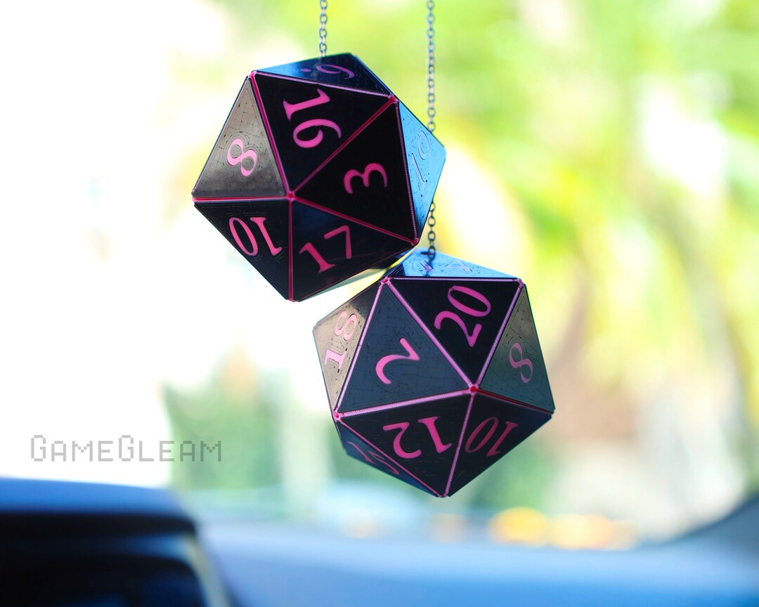 Holographic D20 Car Dice: Black and Pink Dnd Charm - Etsy