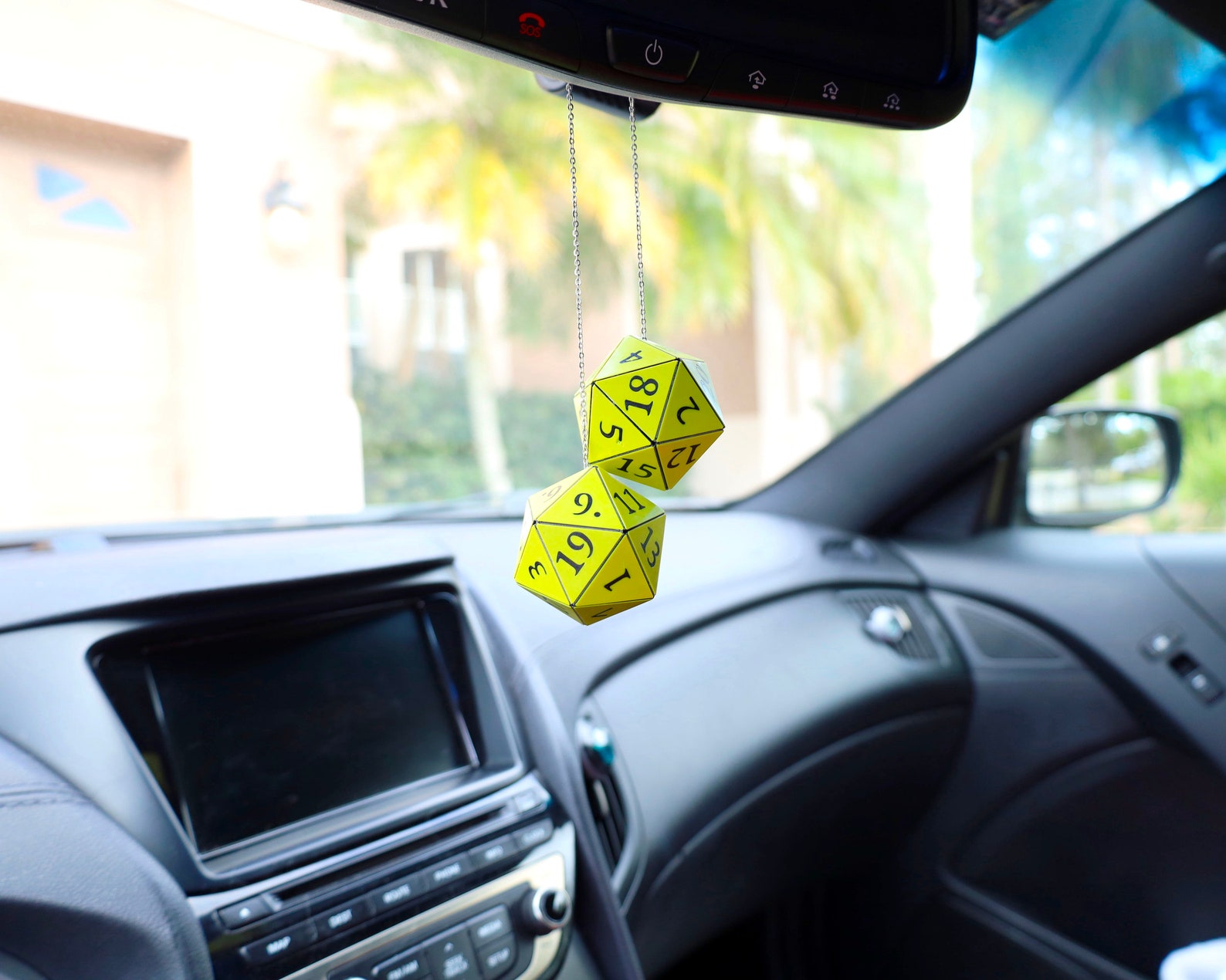 D20 Car Dice [2" Highlighter Yellow and Black Holographic - "gamma Ray ...
