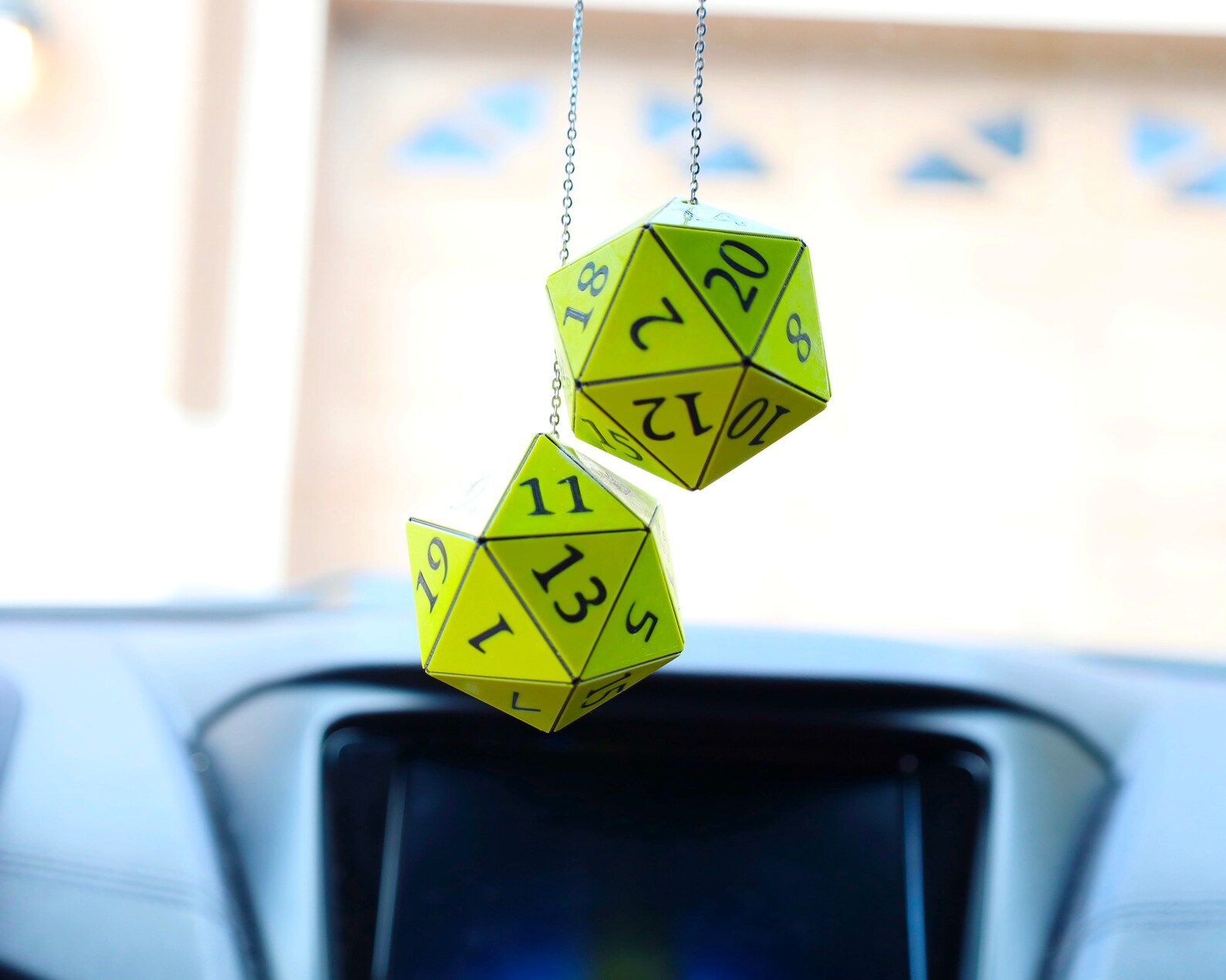 D20 Car Dice [2" Highlighter Yellow and Black Holographic - "gamma Ray ...