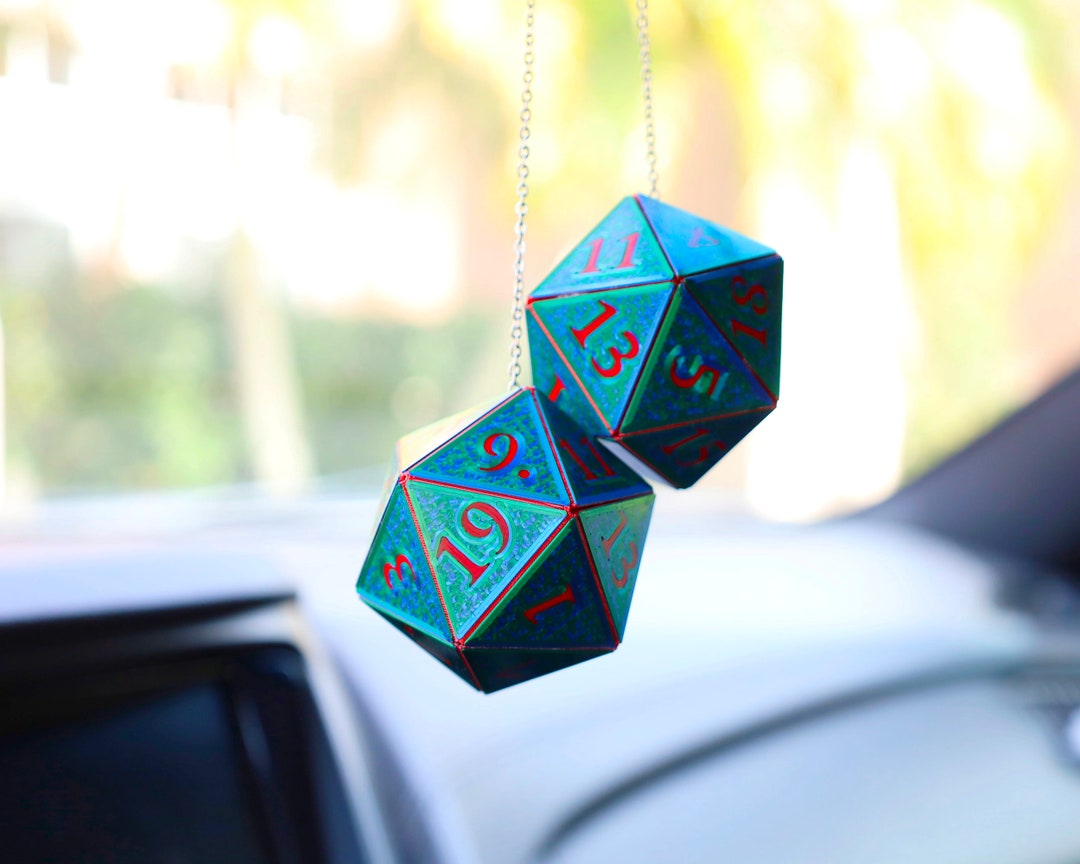 D20 Car Dice jade Droplets 2 Green/blue and Red Holographic Hanging ...
