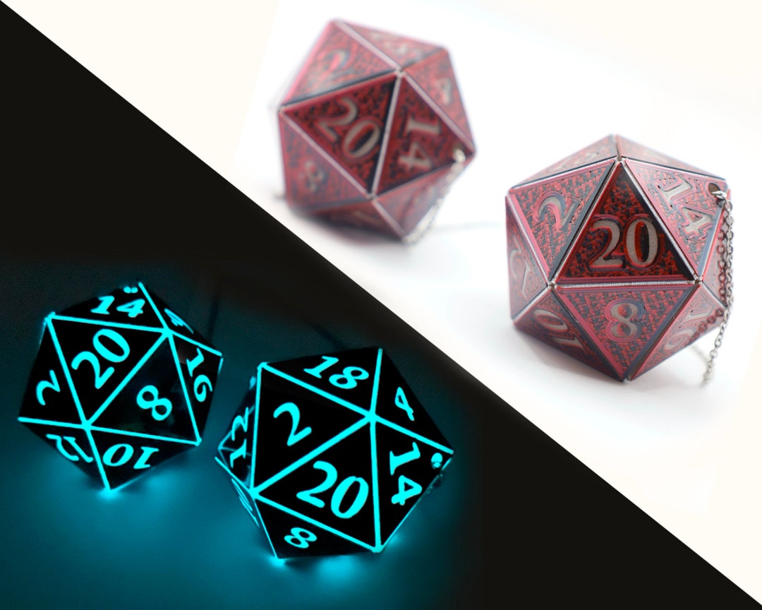 D20 Car Dice 2 Glow in the Dark Black/red Holographic rogue Light ...