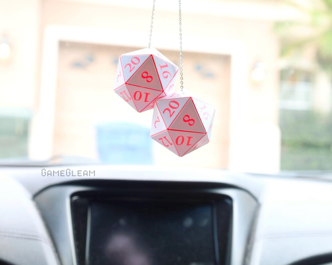 D20 Car Dice [2" White and Pink Holographic - "pixie Dust"] - Hanging ...