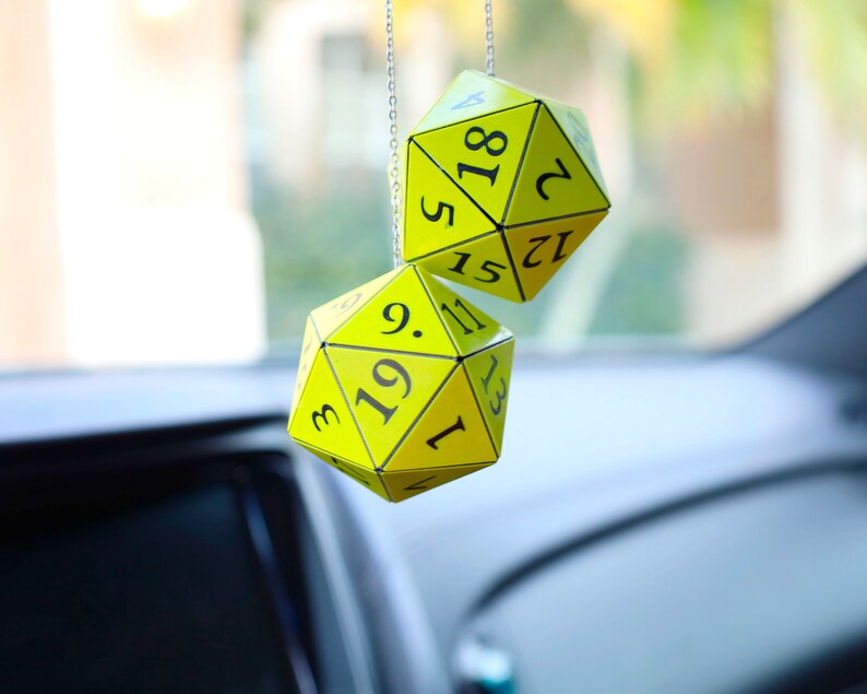 D20 Car Dice [2" Highlighter Yellow and Black Holographic - "gamma Ray ...