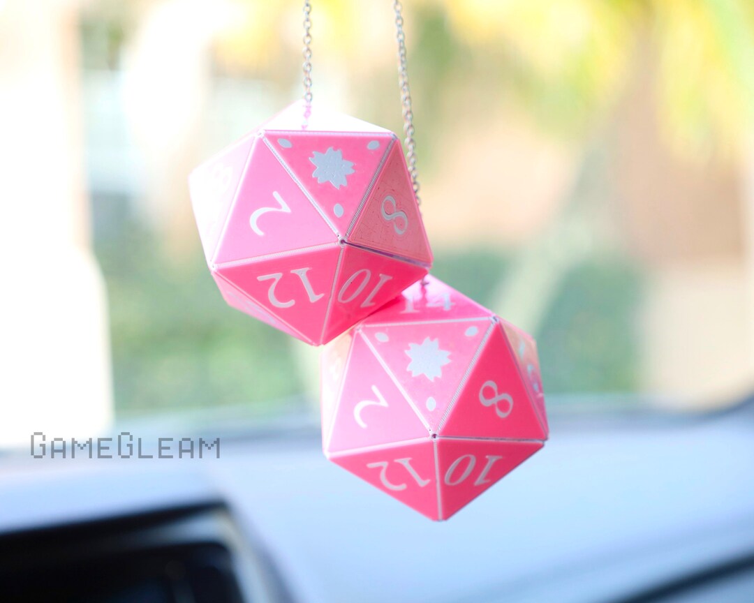 D20 Car Dice 2 Pink and White Holographic sakura Aura Cherry Blossom ...