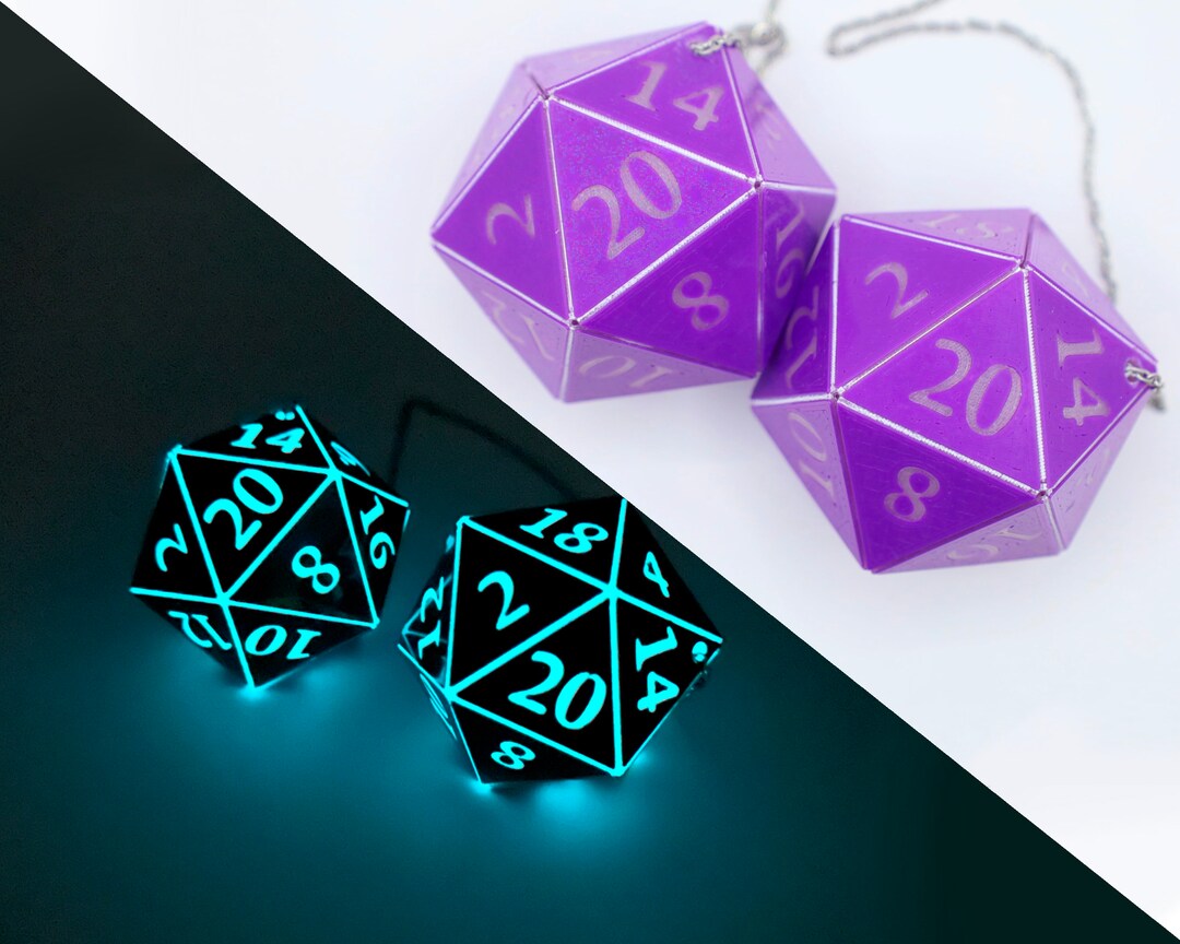 D20 Car Dice [2" Glow in the Dark and Purple Holographic - "plum Glow ...