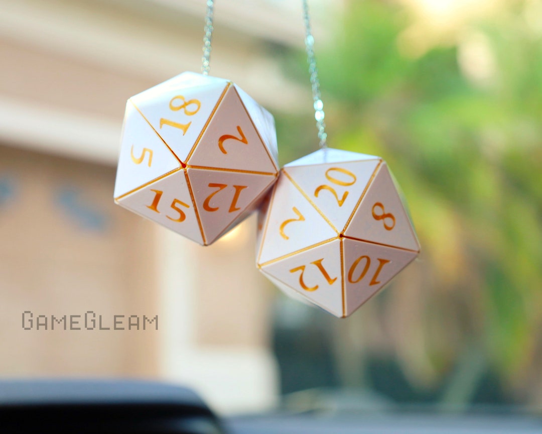 D20 Car Dice [2" White and Gold Holographic - "angelic Halo"] - Hanging ...