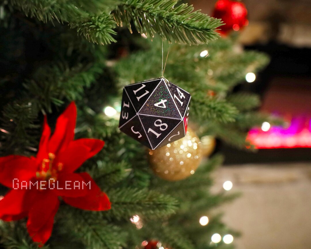 D20 Ornament [2" Black and White Holographic] - Hanging Dnd Charm ...