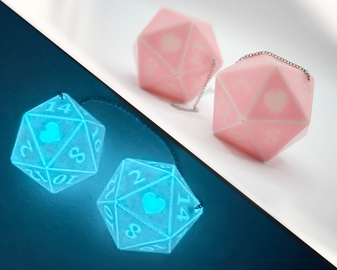 D20 Car Dice [2" Glow in the Dark Heart and Pink Holographic - "pink ...