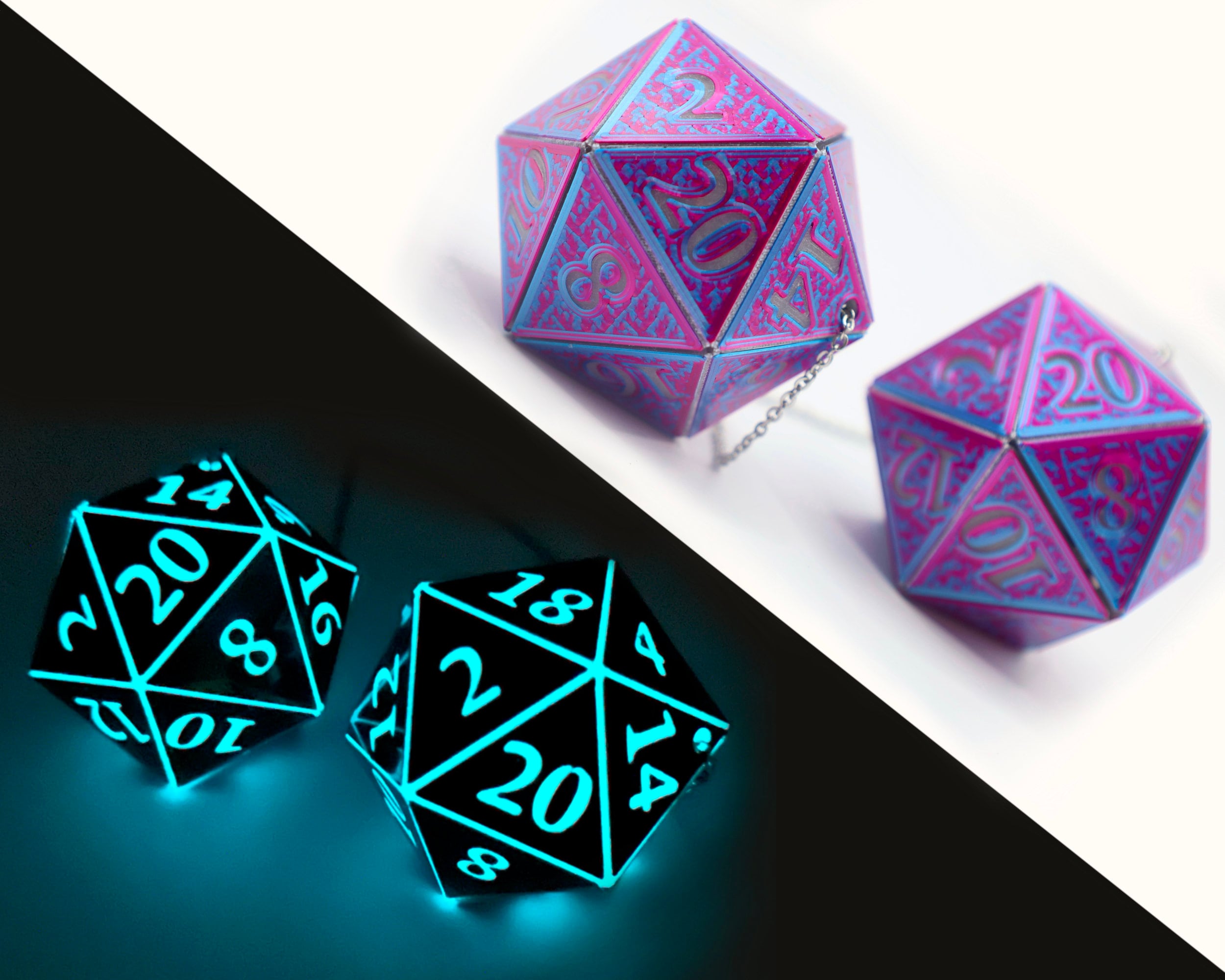 D20 Car Dice 2 Glow in the Dark Purple/blue Holographic amethyst ...