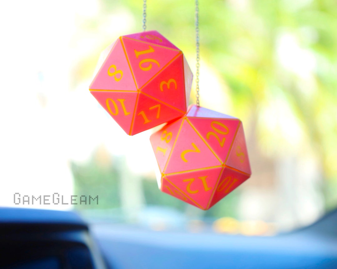 D20 Car Dice peachy Keen 2 Pink and Yellow Holographic Hanging Vehicle ...
