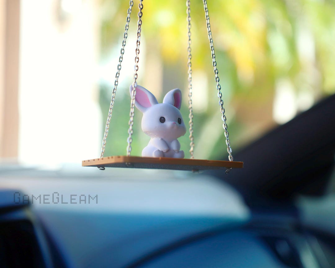 Bunny Rabbit Car Mirror Swing Charm - A Cute Car Accessory and Hanging ...
