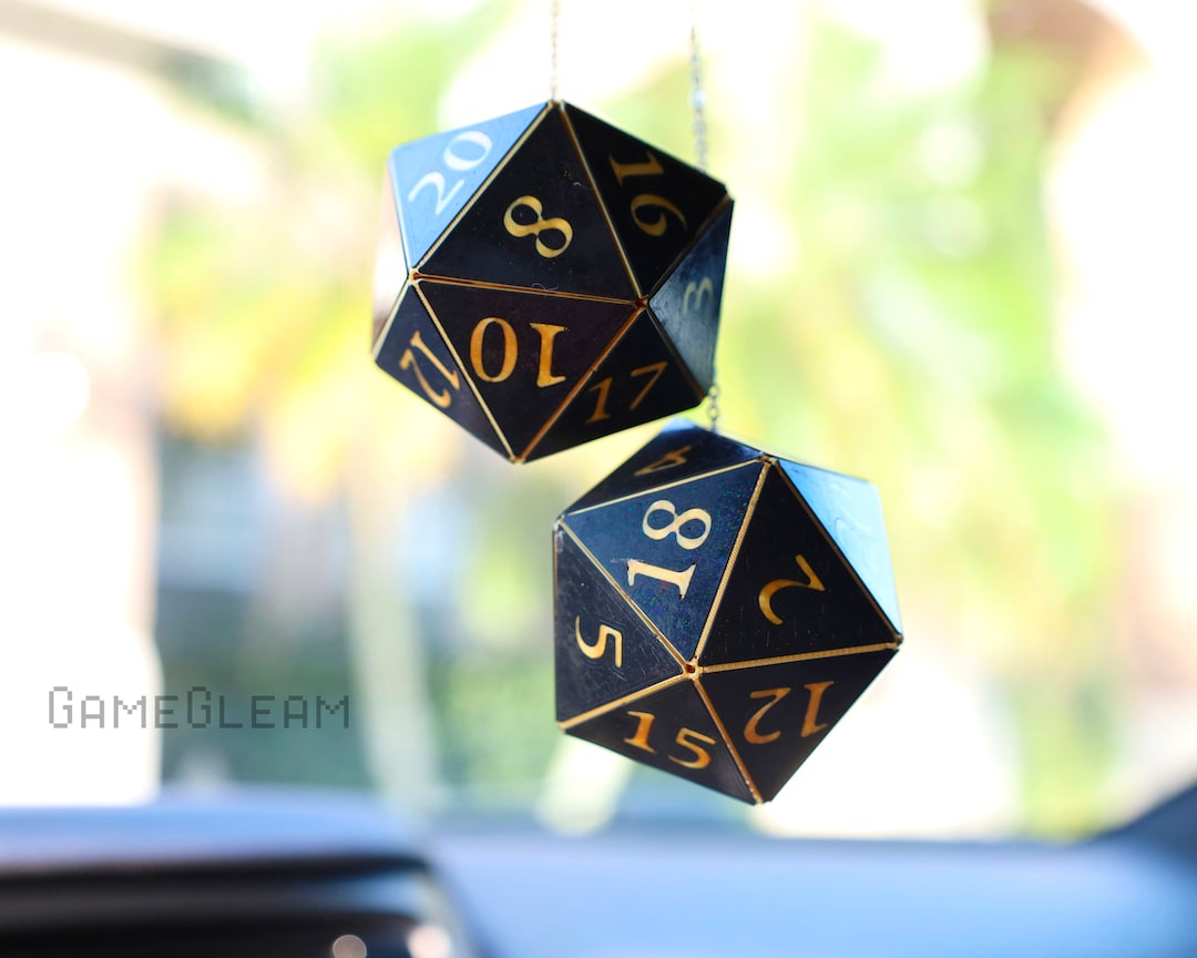 D20 Car Dice: Black & Gold Holographic Dnd Charm - Etsy UK