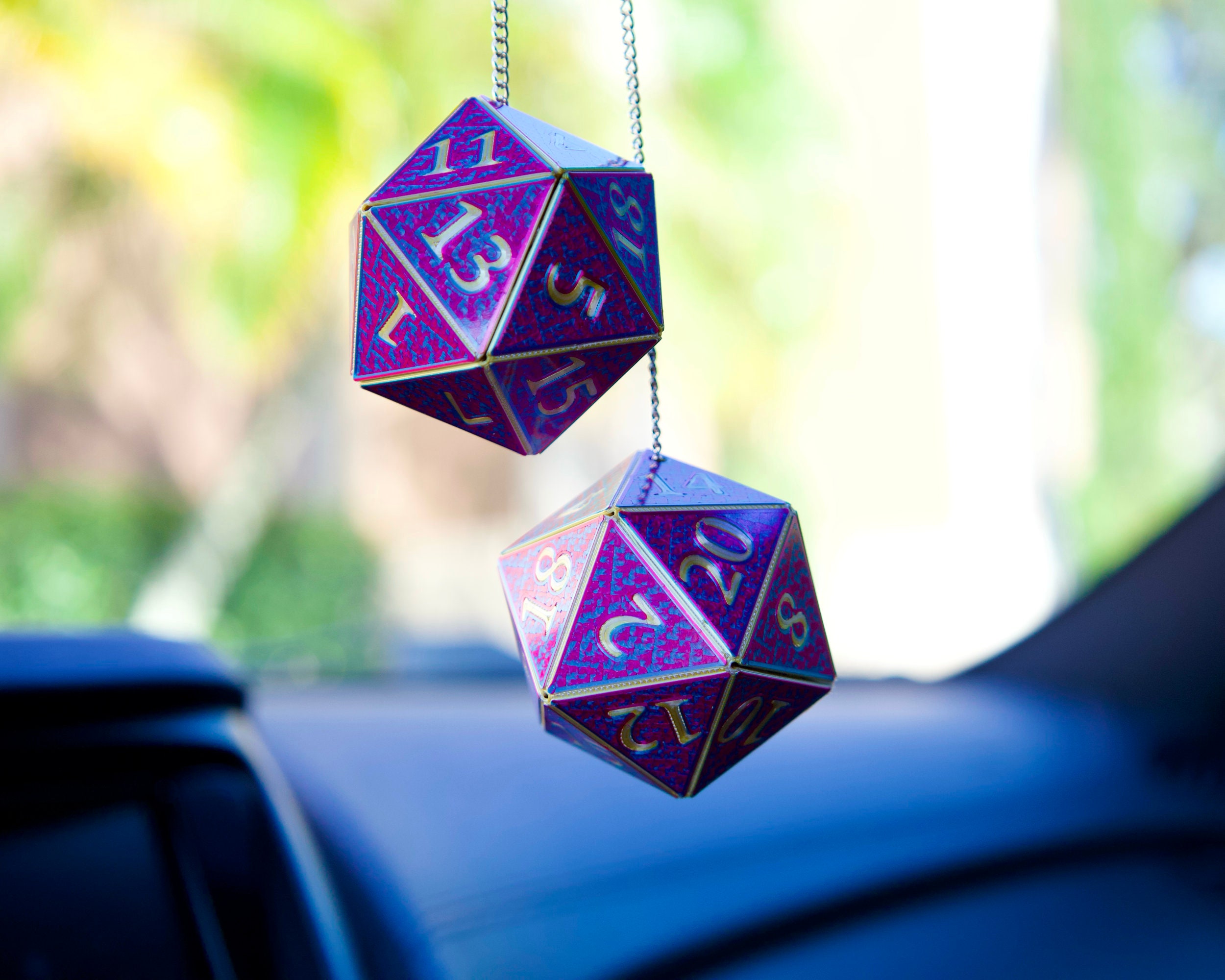 D20 Car Dice violet Luster 2 Purple/blue and Gold/silver Holographic ...