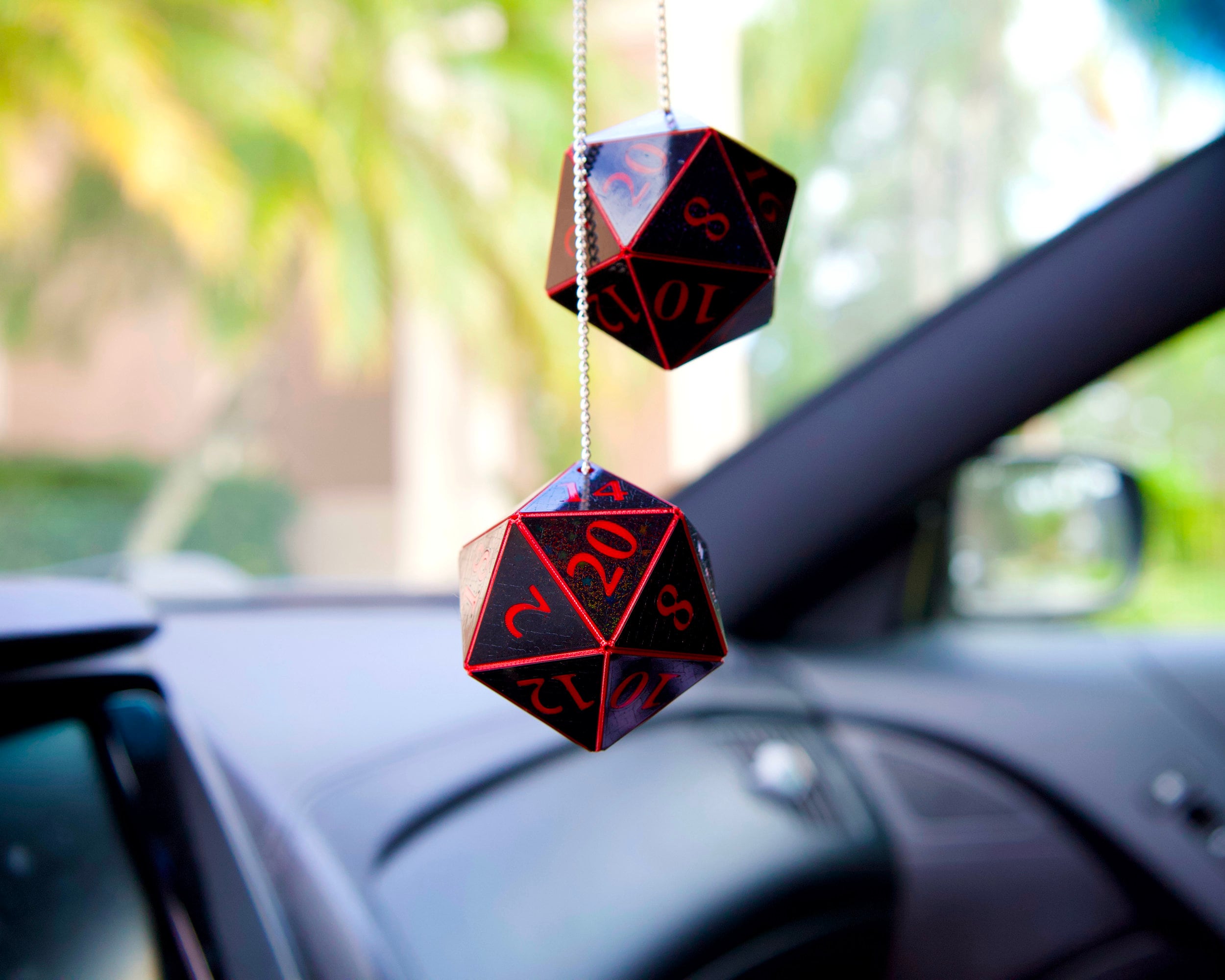 D20 Holographic Car Dice 2 Black and Red Custom Dnd Hanging Charms for ...
