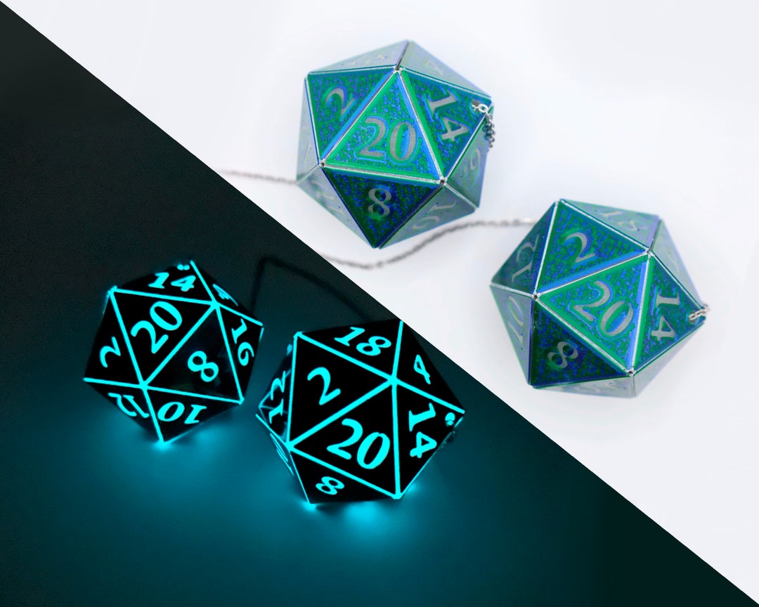 D20 Car Dice [2" Glow in the Dark and Green/blue Holographic- "luminous ...