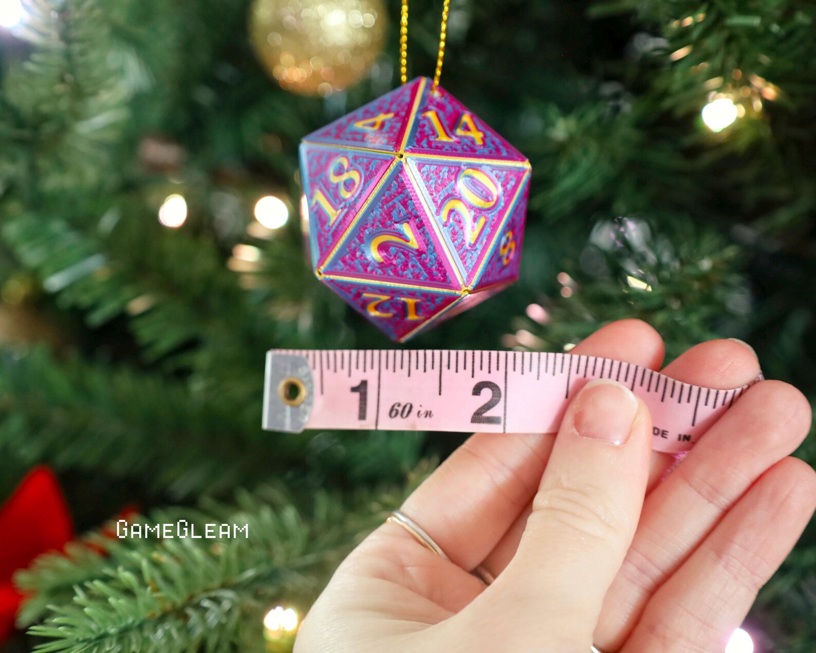 D20 Ornament [2" Purple/blue and Gold Holographic] - Hanging Dnd Charm Dangler - A Magical ...
