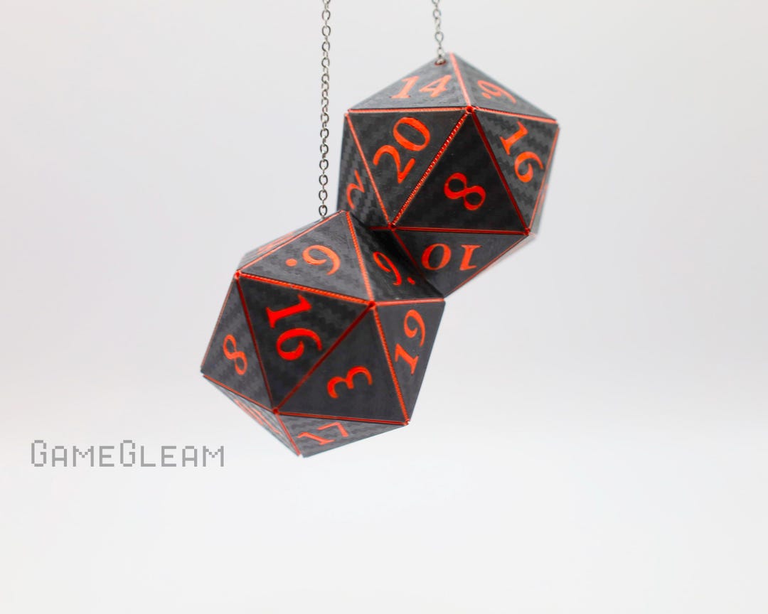 D20 Car Dice [carbon Fiber, 2" Black/gray and Red] - Hanging Dnd Charm ...