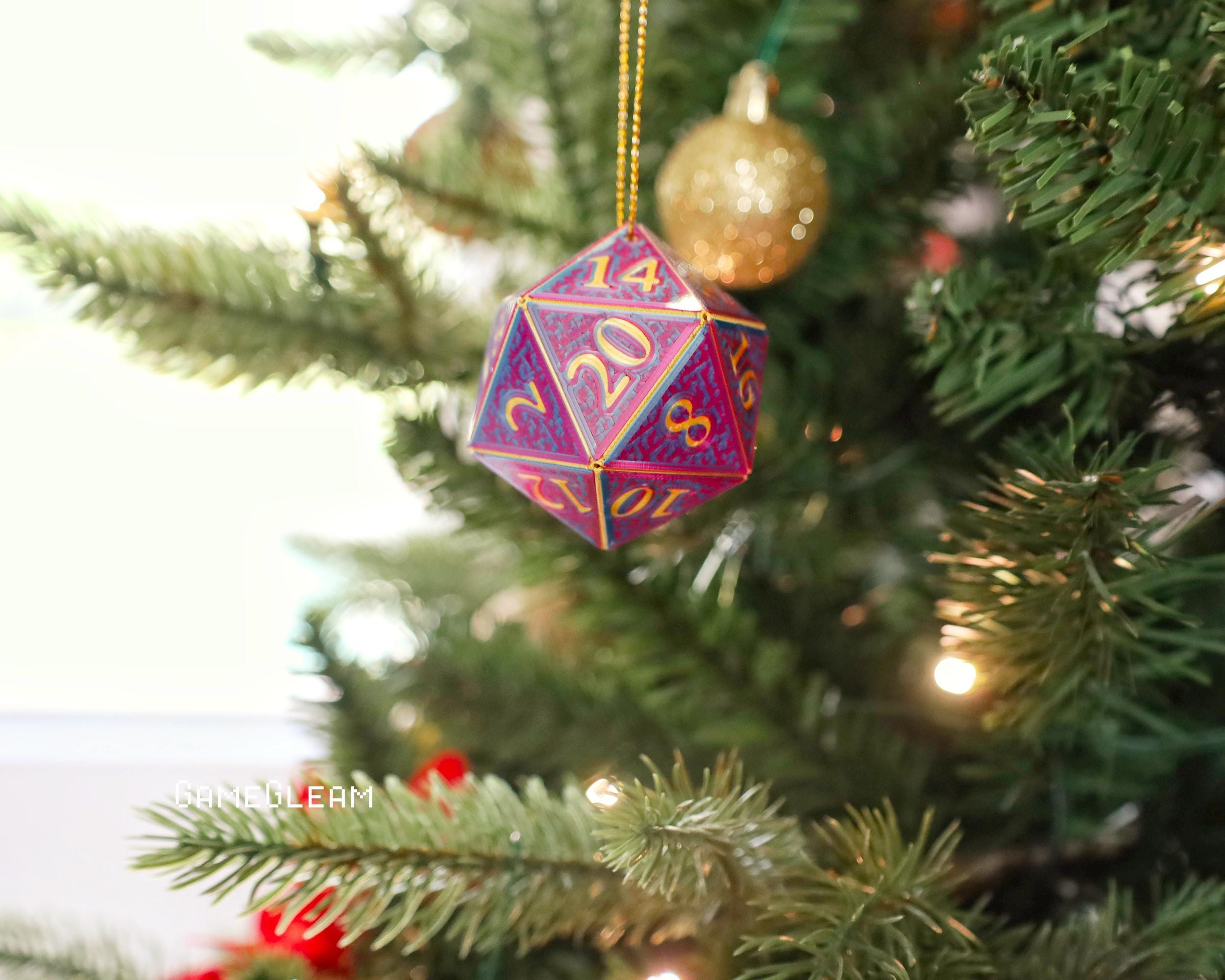 D20 Ornament [2" Purple/blue and Gold Holographic] - Hanging Dnd Charm Dangler - A Magical ...