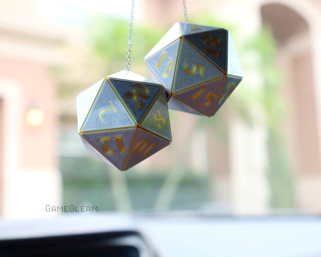 Holographic D20 Car Dice: Silver and Gold Dnd Charm - Etsy