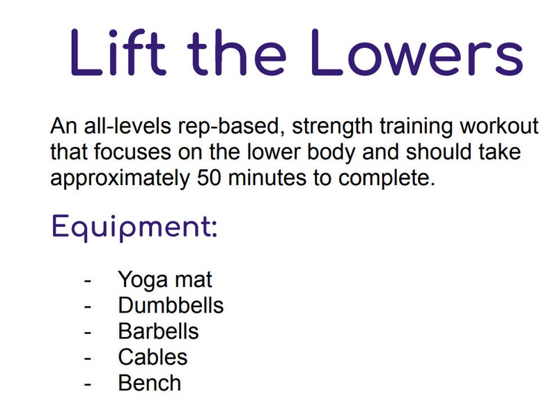 Lift the Lowers - Strength Workout for the Lower Body - Etsy