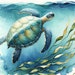 Aquatic Drift: Ocean Current Sea Turtle - Watercolor Wrapped Canvas ...