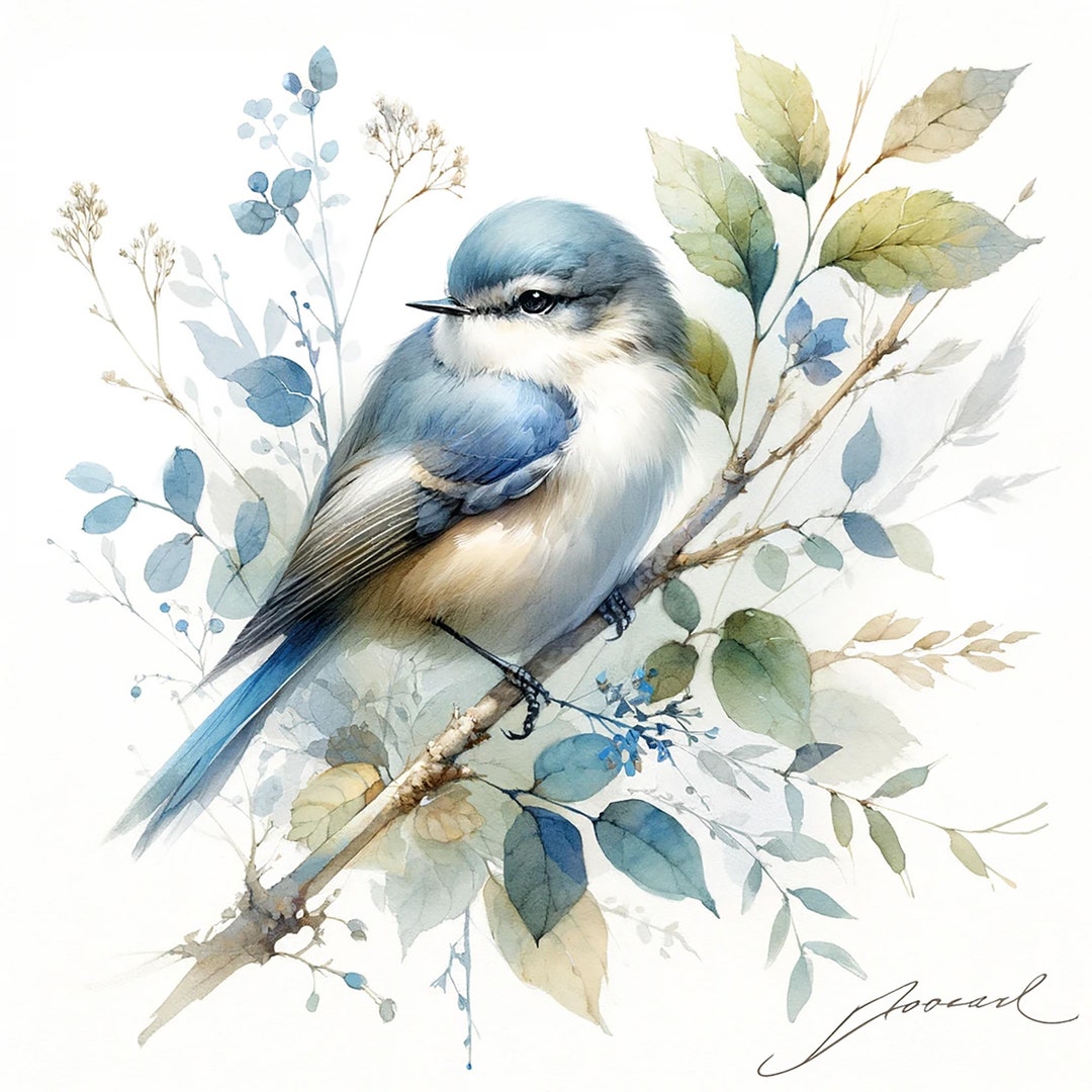 Azure Repose - Bluebird Watercolor Canvas Art - Etsy