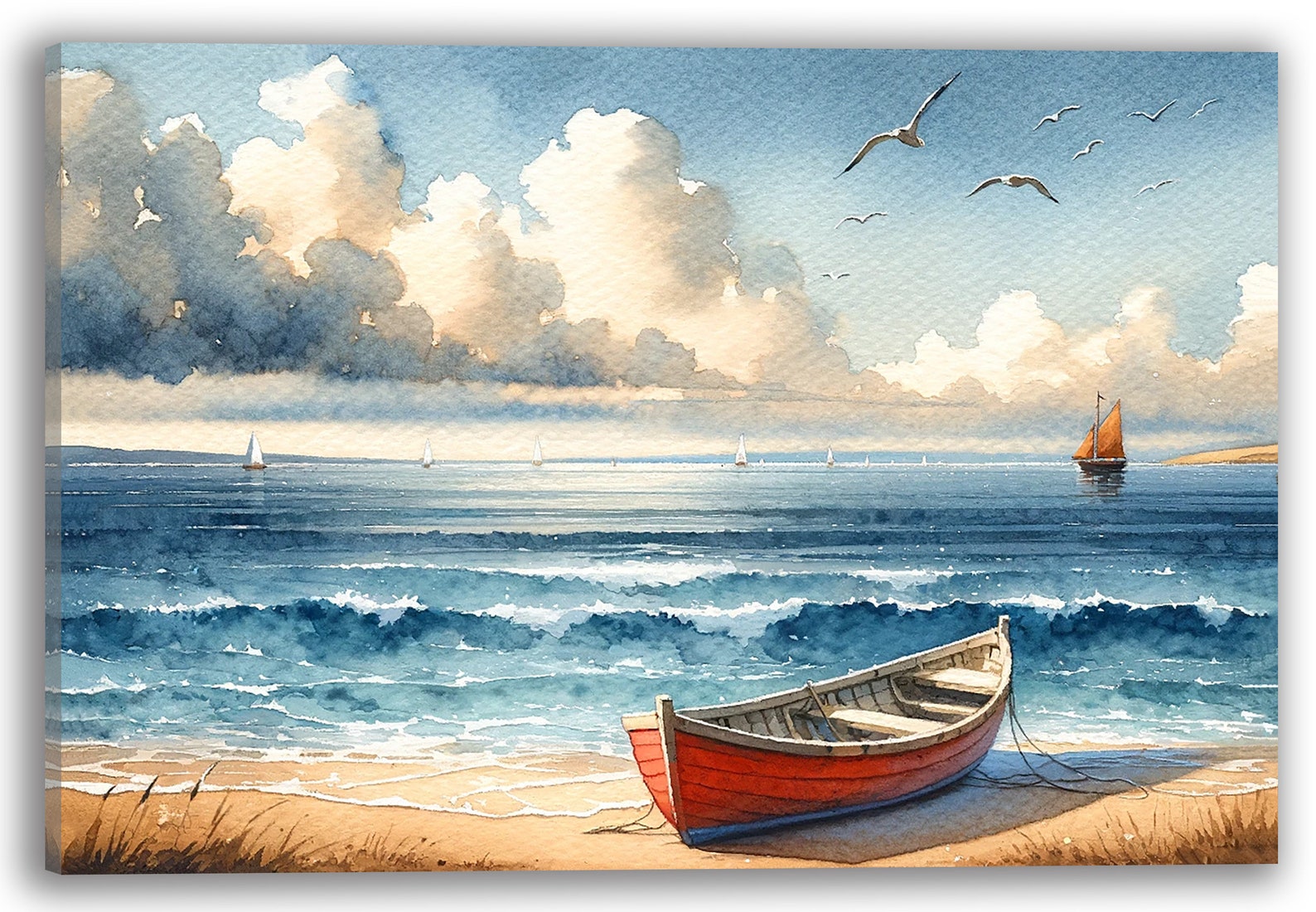 Harbor Hues Maritime Watercolor Canvas Print Ready to Hang - Etsy