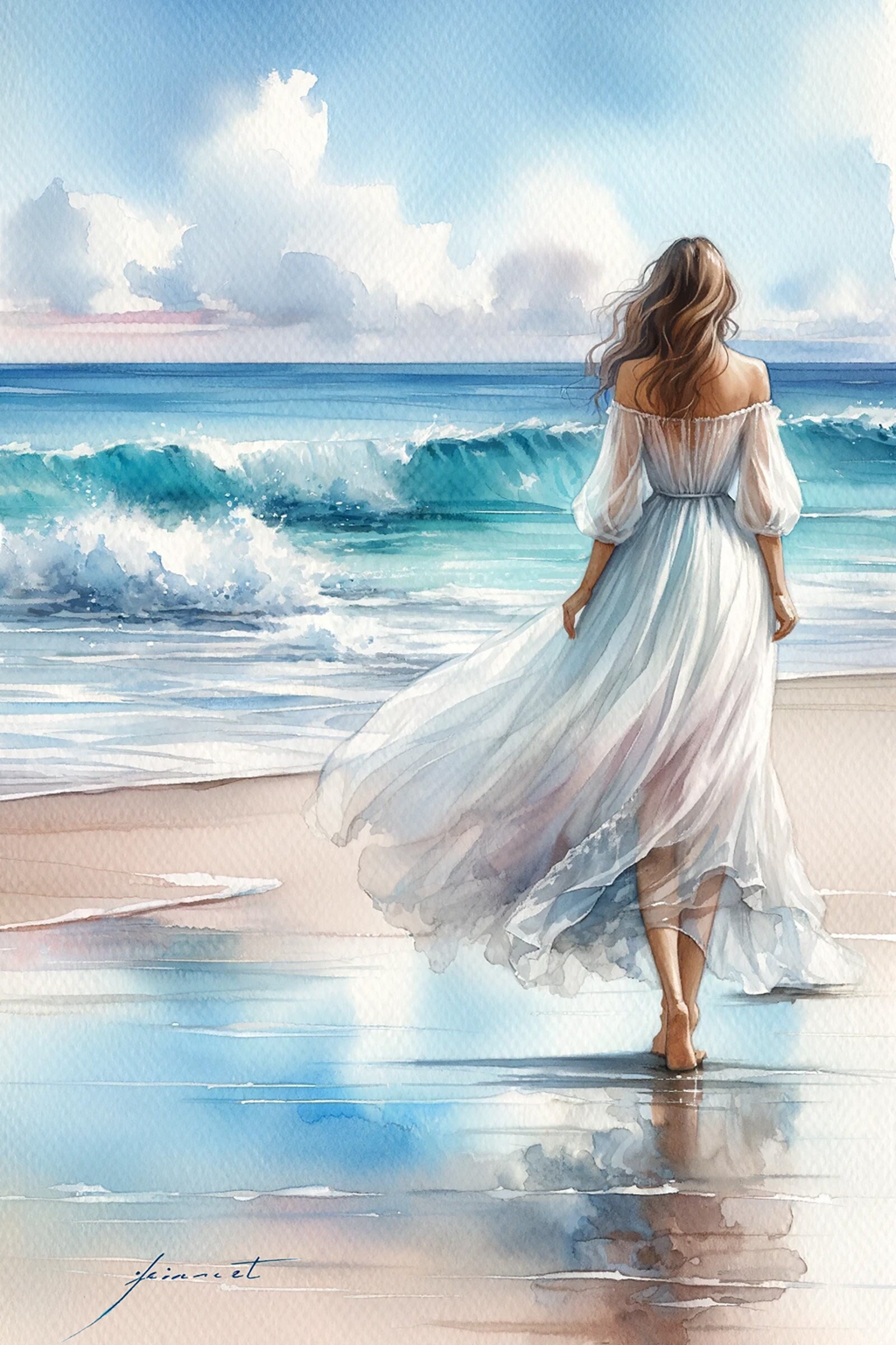 Coastal Serenity - Ocean Breeze Watercolor Canvas Print - Etsy