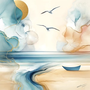 Tranquil Tide: Abstract Coastal Art, Canvas Wrapped Wall Art for Living ...