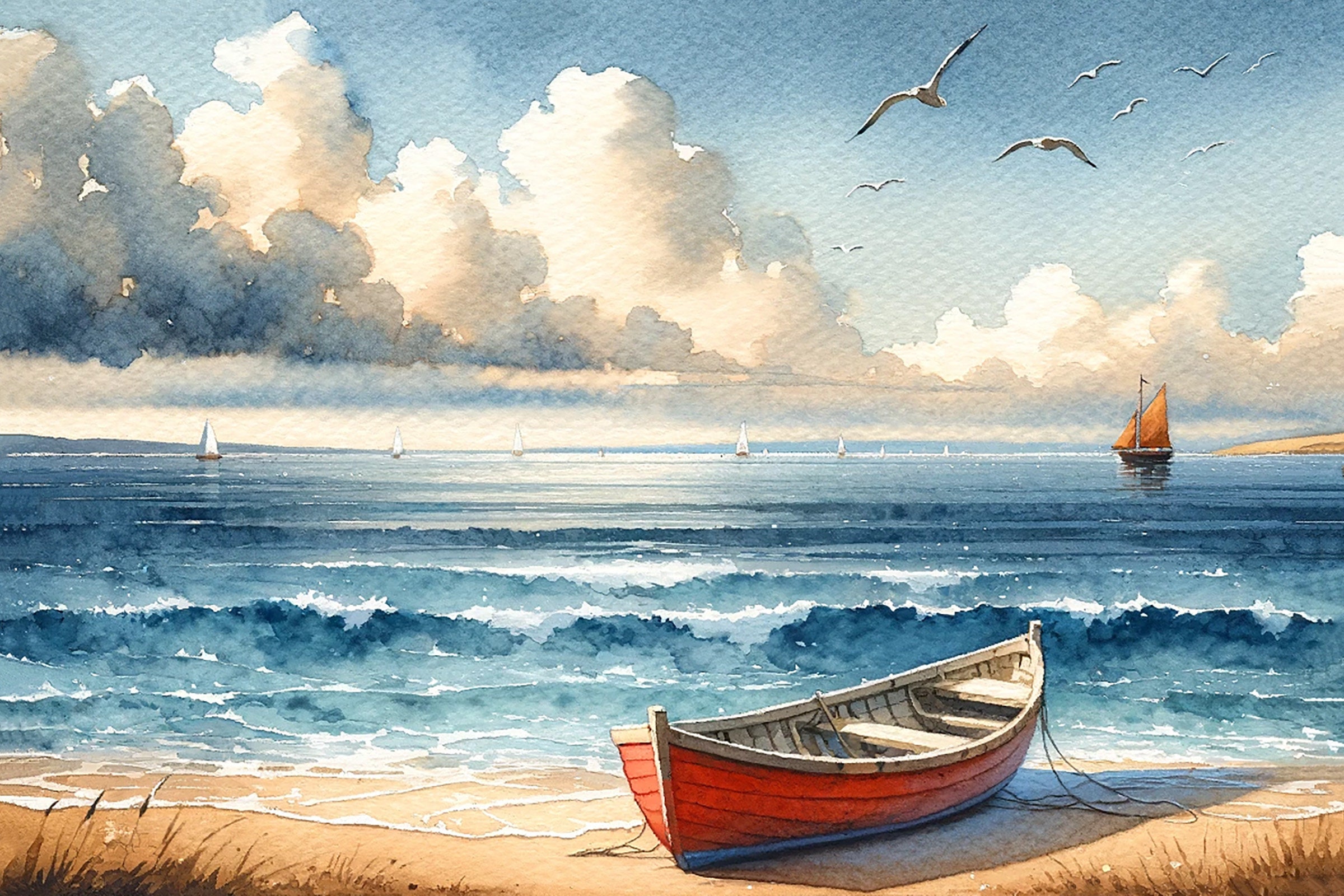 Harbor Hues - Maritime Watercolor Canvas Print Ready to Hang - Etsy
