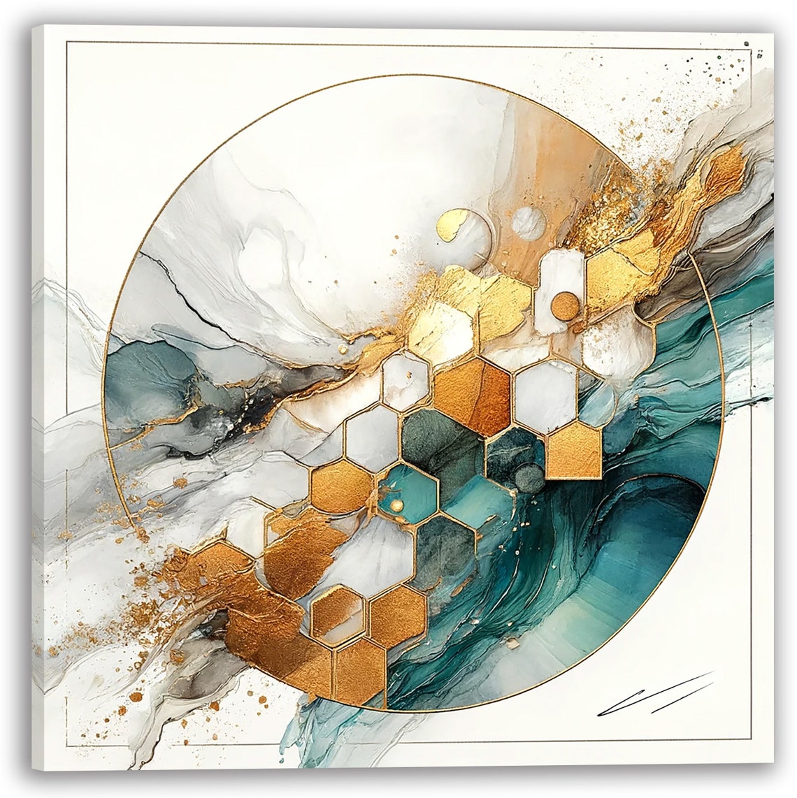 Hexagonal Harmony: Abstract Geometric Print Art, Canvas Wrapped Wall ...