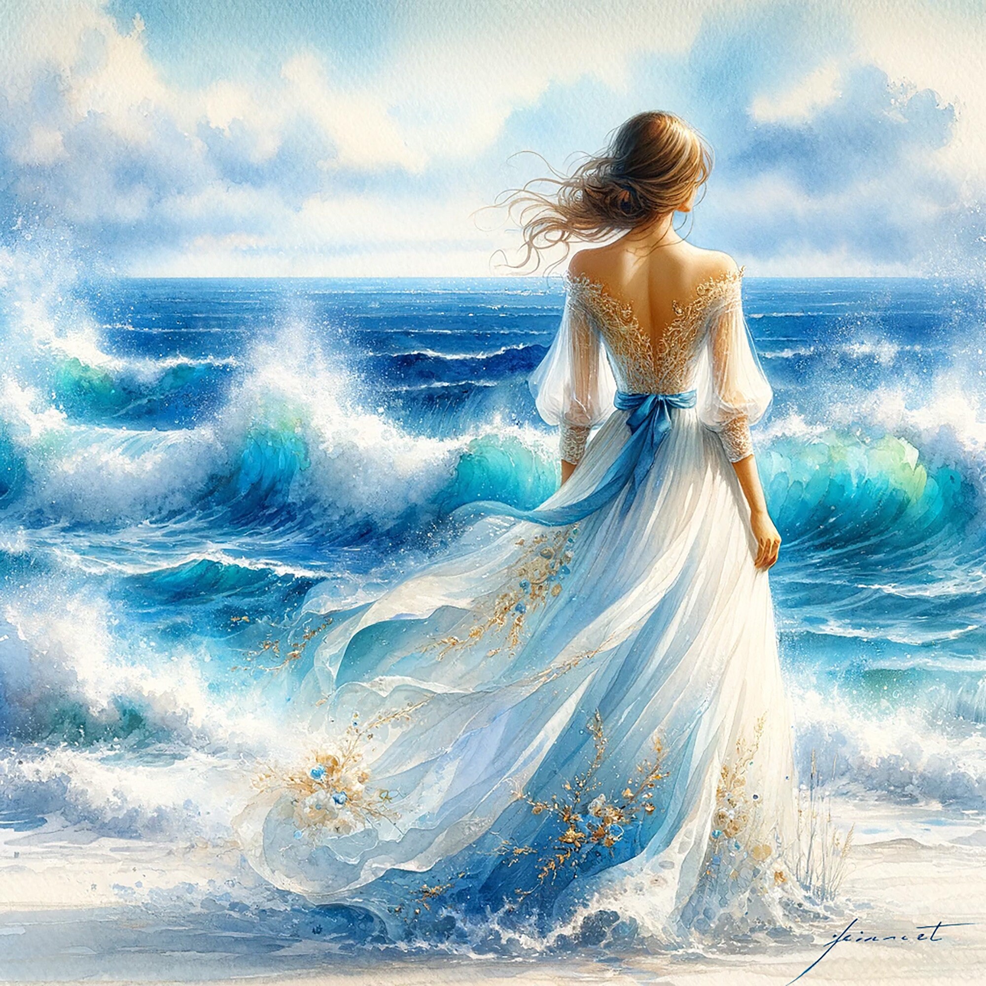 Seaside Majesty - Ocean Embrace Watercolor Canvas Print - Etsy