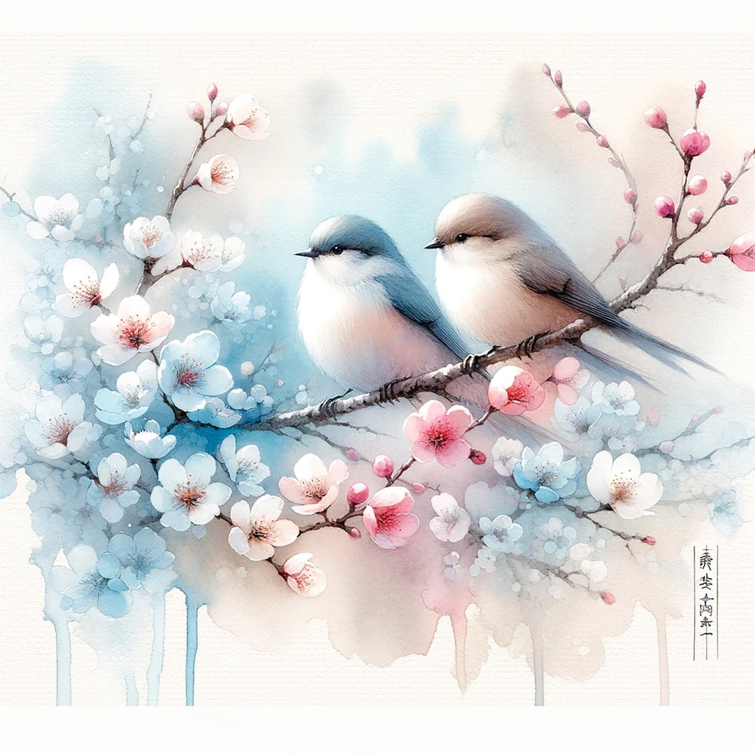 Whispers of Spring - Tender Birds and Cherry Blossoms Canvas Art - Etsy
