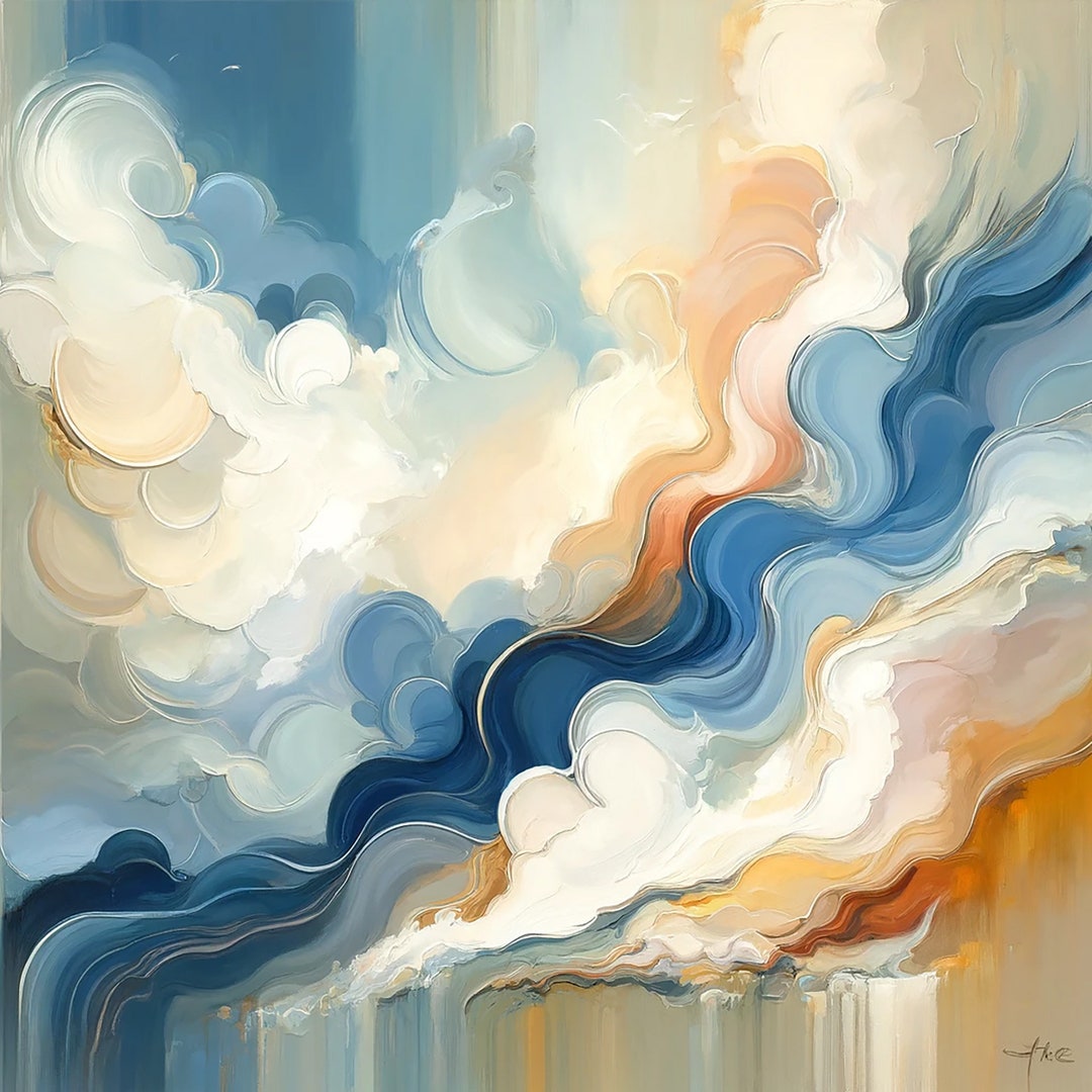 Ethereal Waves: Abstract Harmony - Print Canvas Wrapped Wall Art for Living Room, Bedroom, Bar ...