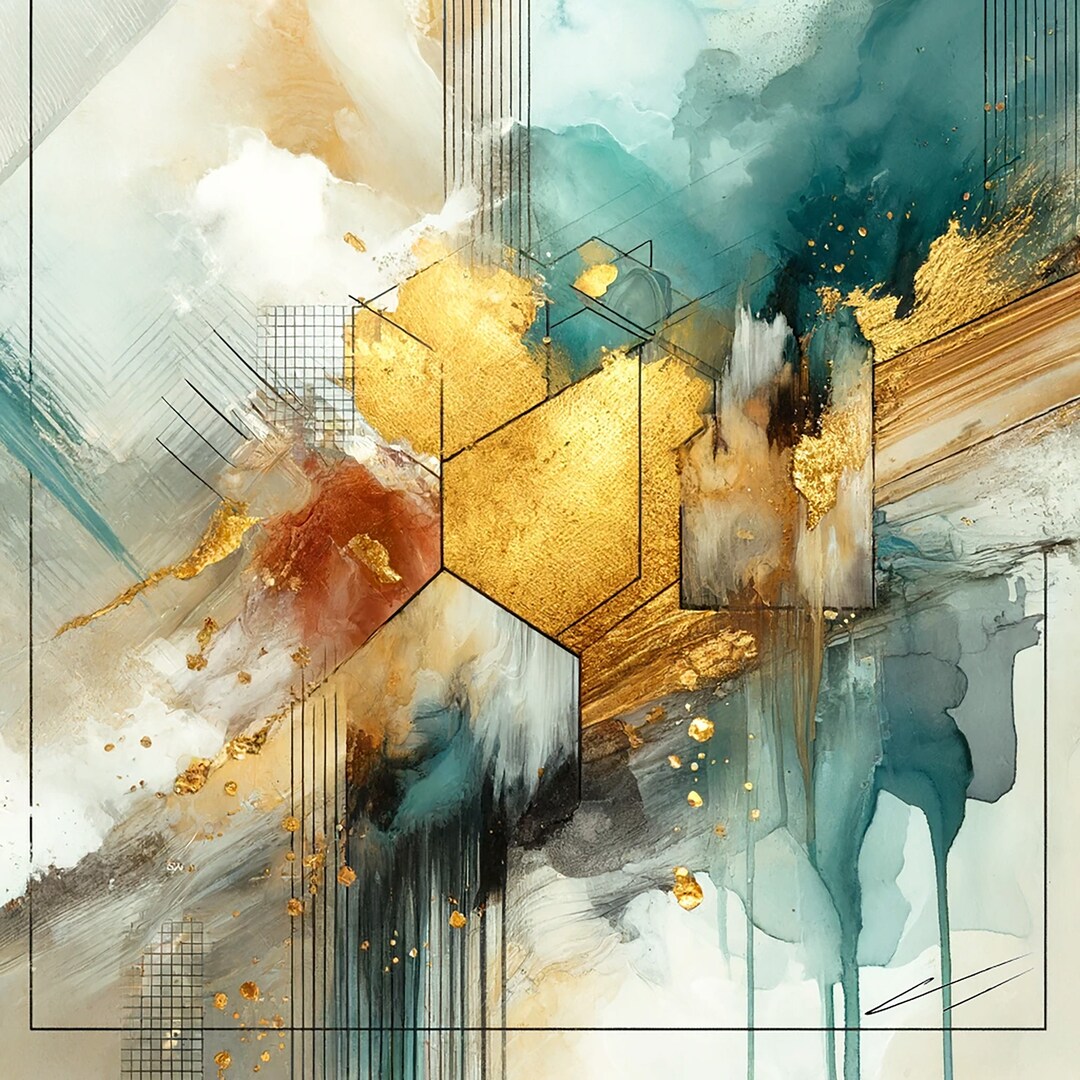 Golden Geometrics: Abstract Art Print, Canvas Wrapped Wall Art for ...