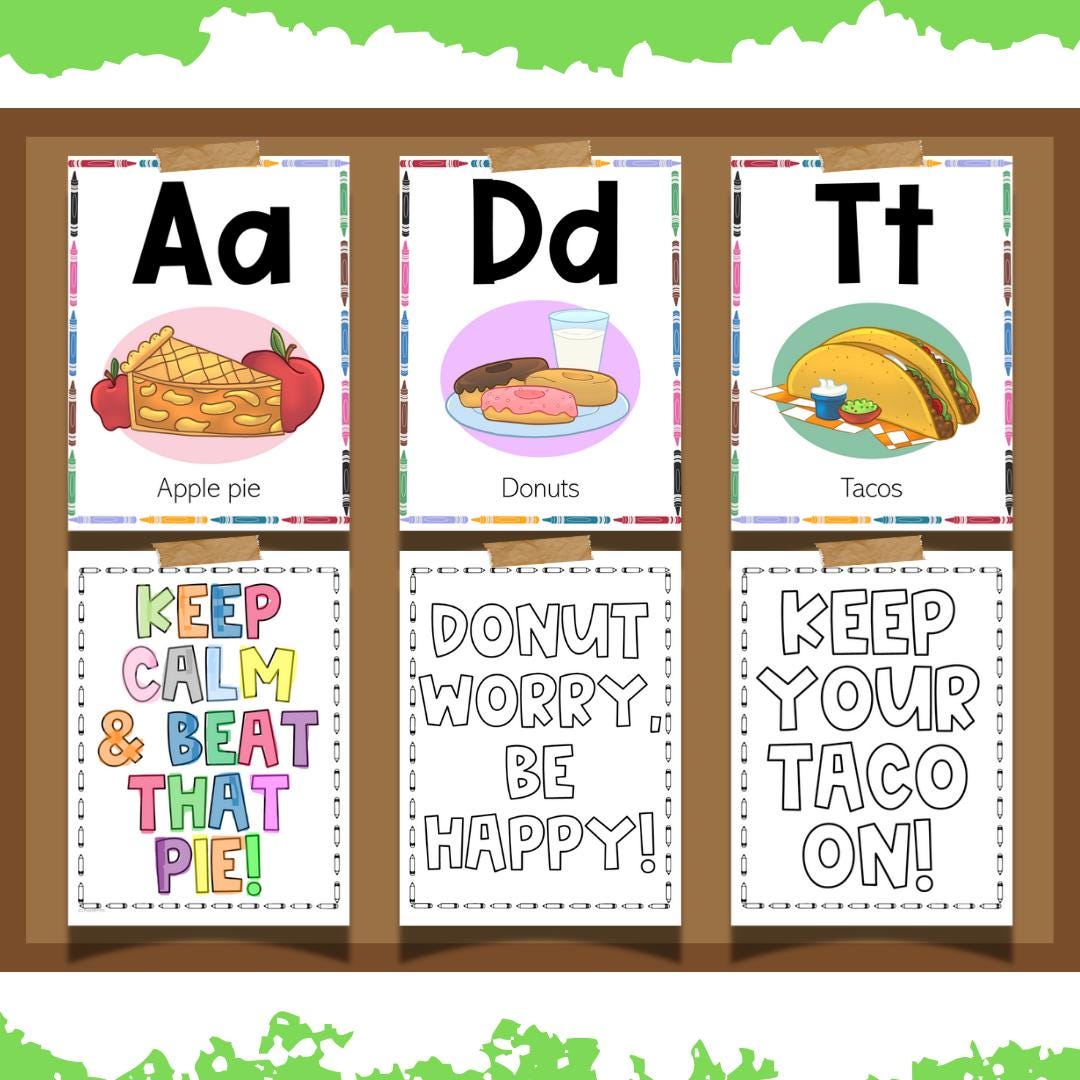 Food Alphabet With Coloring and Activity Posters for Bulletin Board ...