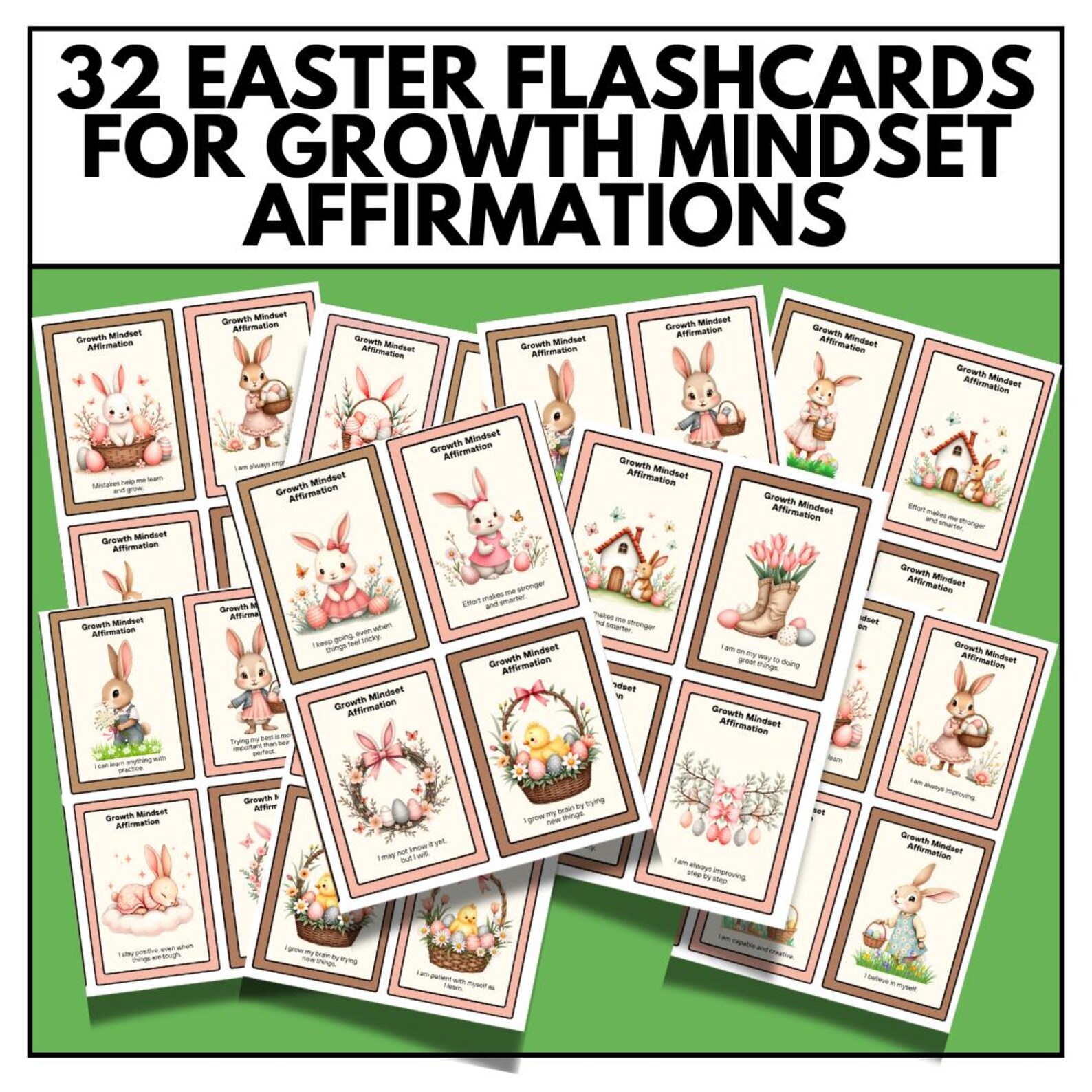 32 Easter Flash Cards for Growth Mindset Affirmations, Social Emotional ...