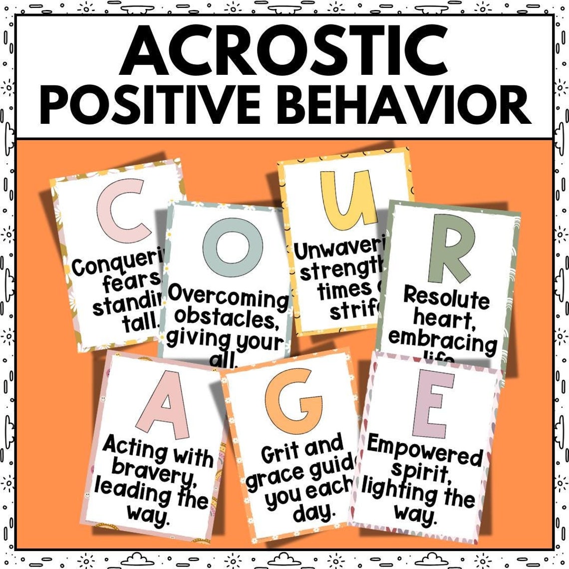 Acrostic Poems Positive Behavior Posters Bulletin Board Classroom Decor ...