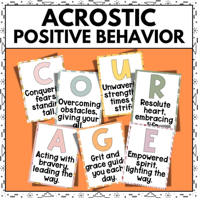 Acrostic Poems Positive Behavior Posters Bulletin Board Classroom Decor ...